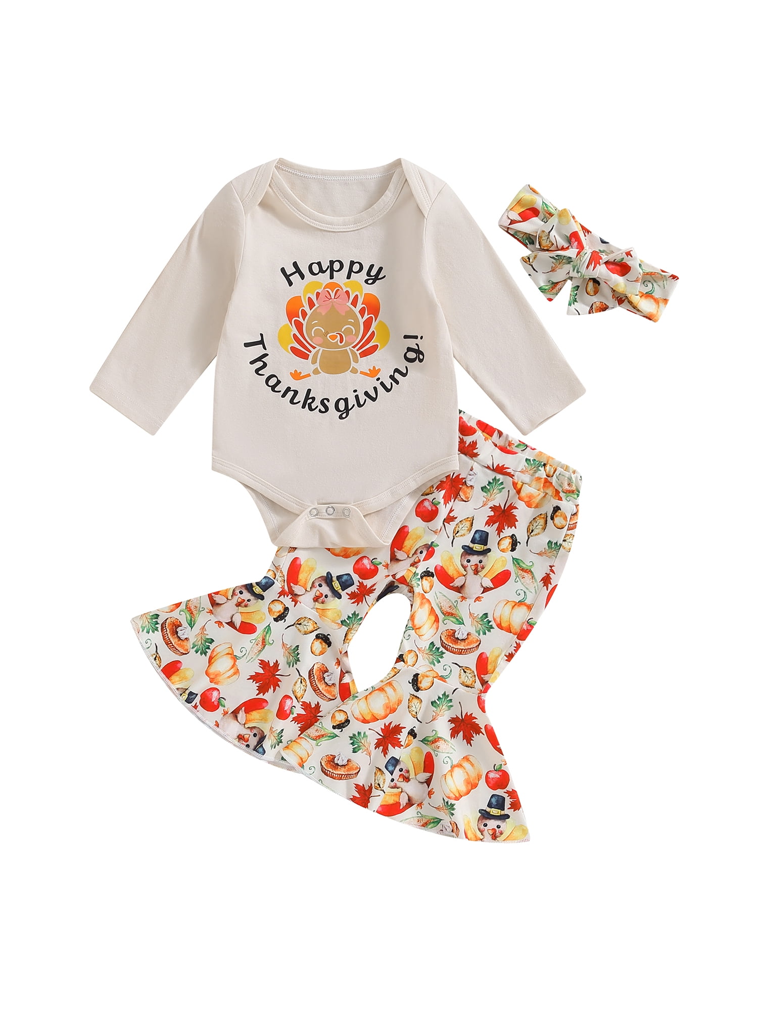 Bagilaanoe 3pcs Newborn Baby Girl Thanksgiving Outfits Letter Print Long Sleeve Romper Tops ...