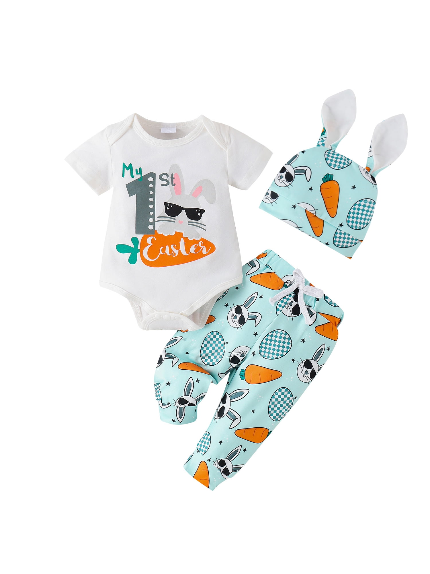 Bagilaanoe 3pcs Newborn Easter Outfits Baby Boy Girl Pants Set Letter Short Sleeve Romper Tops ...