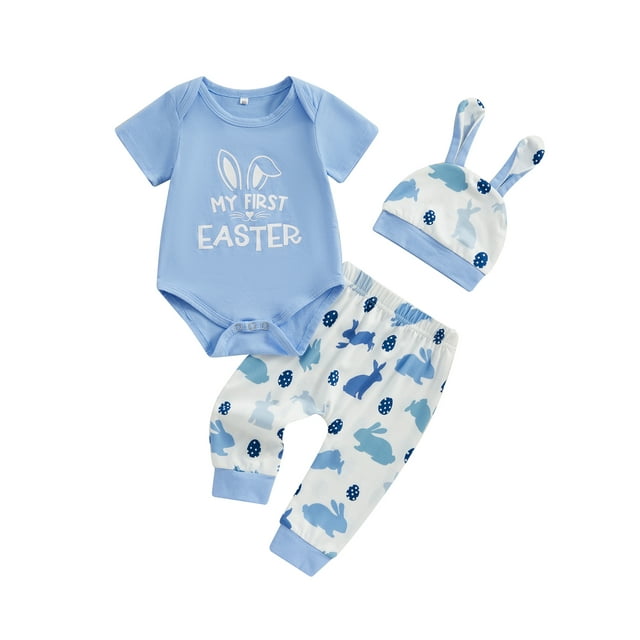 Bagilaanoe 3pcs Newborn Easter Outfits Baby Boys Pants Set Letters Long Sleeve Romper Tops ...