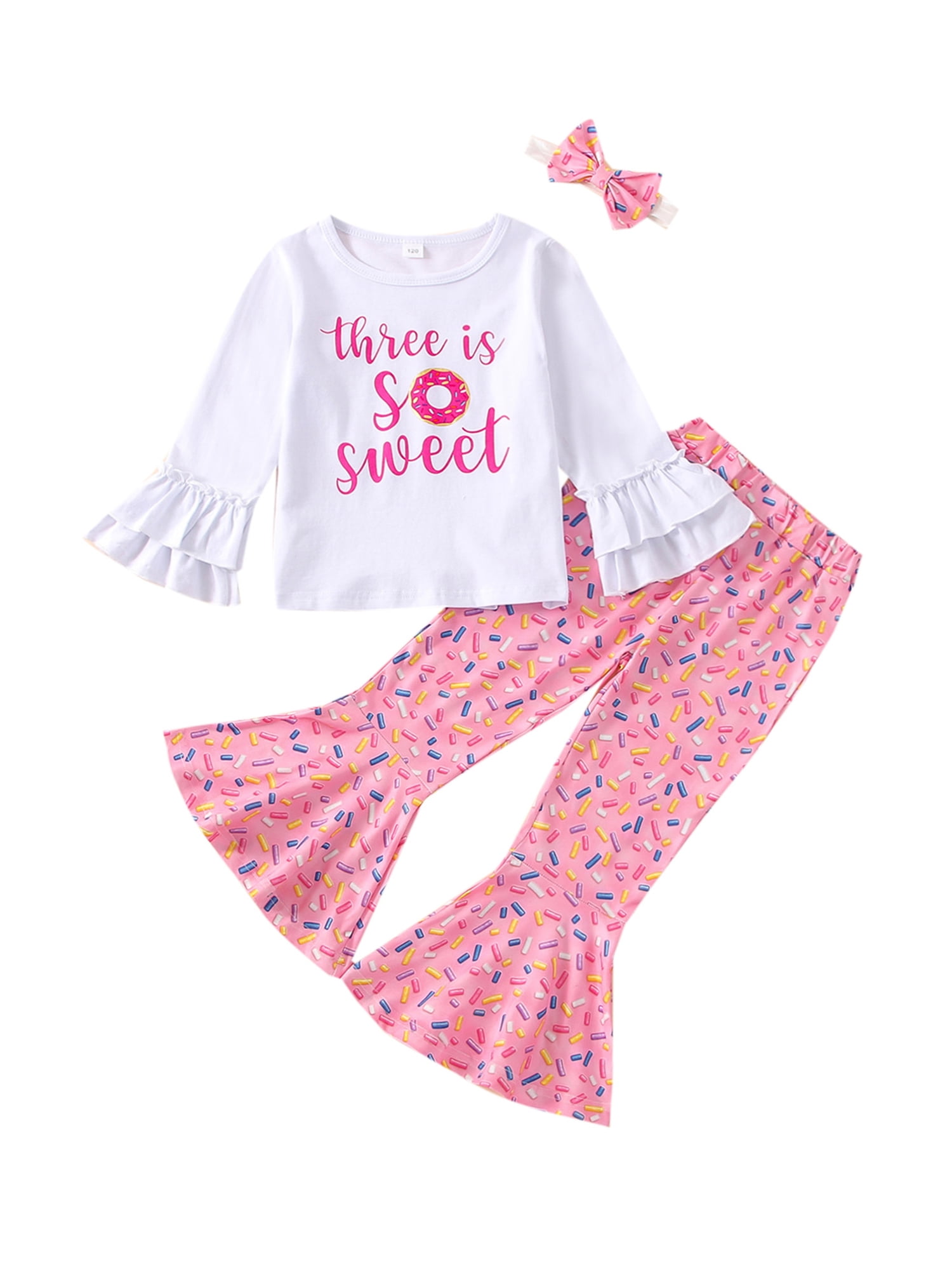 Bagilaanoe 3pcs Toddler Girl Birthday Outfits Flare Long Sleeve Letter ...