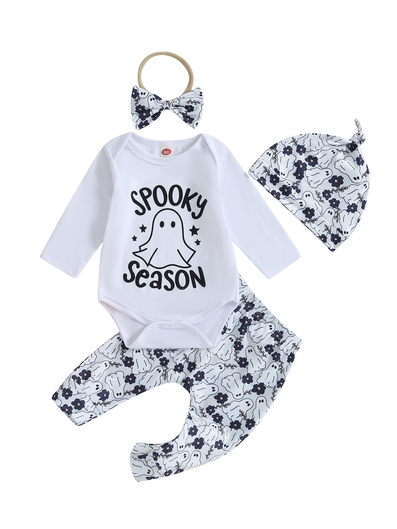 Bagilaanoe 4pcs Newborn Baby Girl Boy Halloween Outfits Letter Print Long Sleeve Romper Tops ...