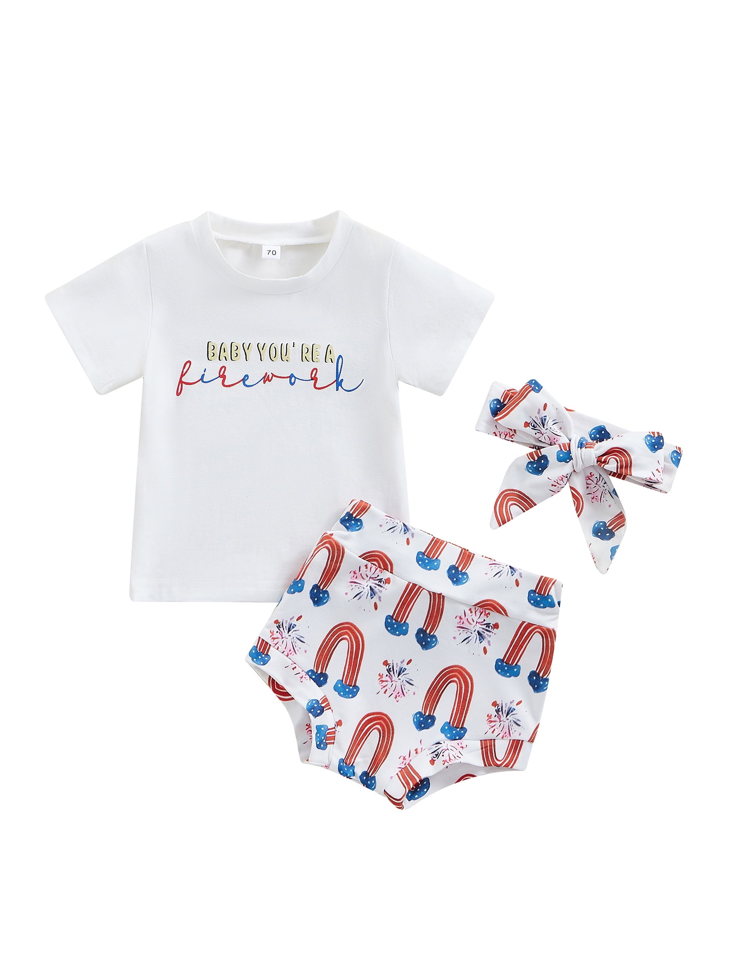 Bagilaanoe 4th of July Clothes for Newborn Baby Girl Short Sleeve Letter Print Short Sleeve T ...