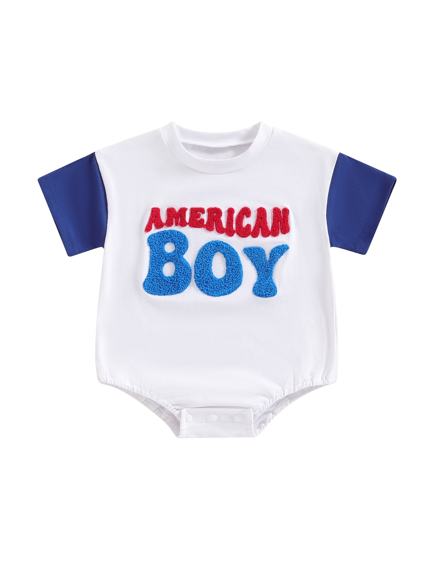 Bagilaanoe 4th of July Newborn Baby Boy Rompers Letters Embroidery Short Sleeve Bodysuit 3M 6M ...