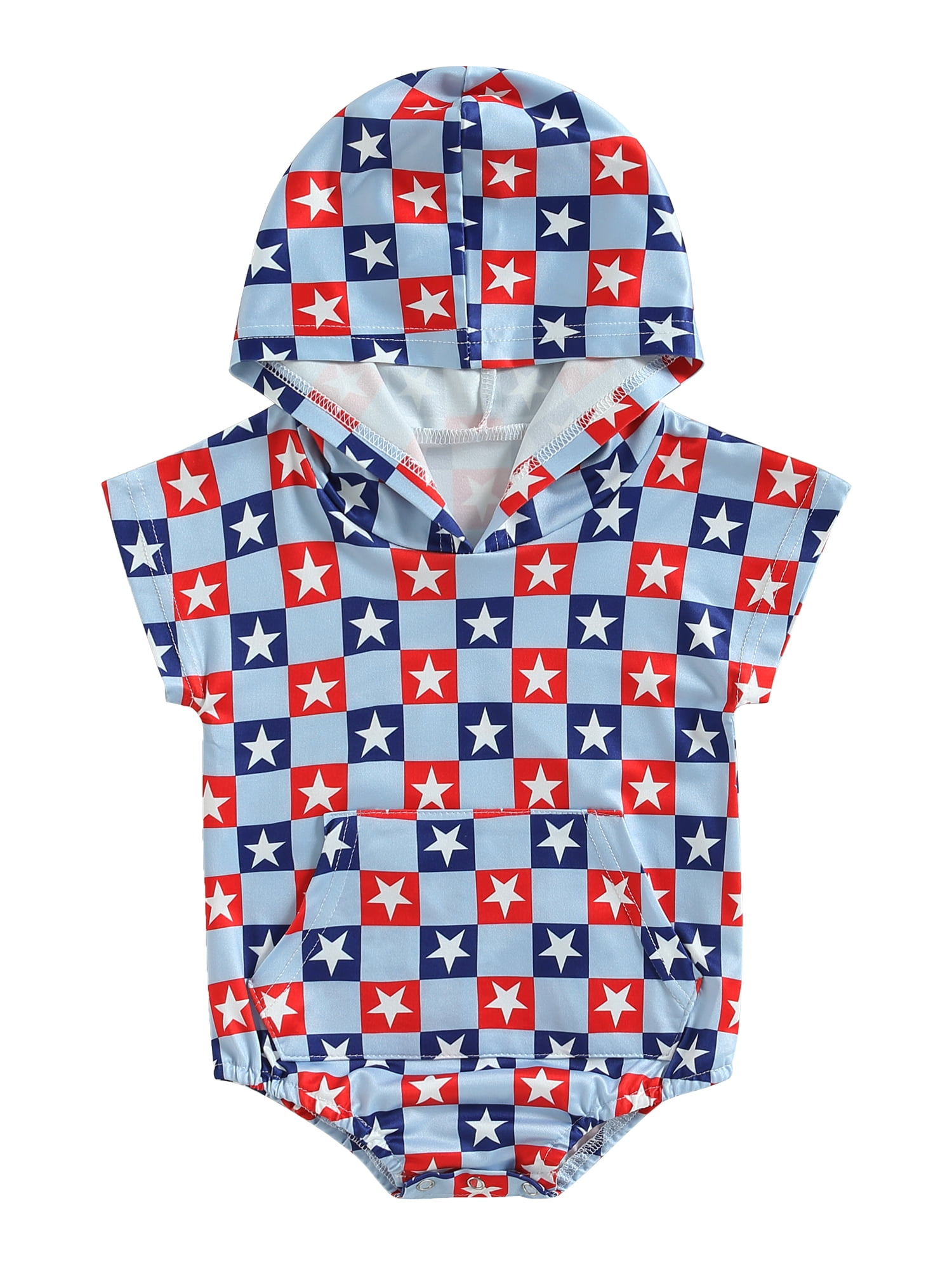 Bagilaanoe 4th of July Newborn Baby Girl Boy Rompers Star Checkerboard Print Short Sleeve Hooded ...