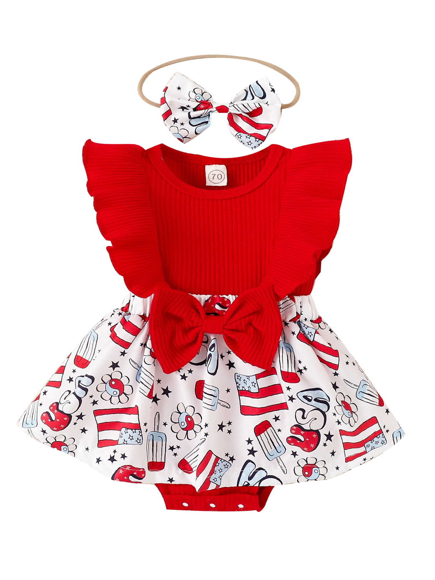Bagilaanoe 4th of July Newborn Baby Girl Rompers Dress Star Print Short Sleeve Bodysuit ...
