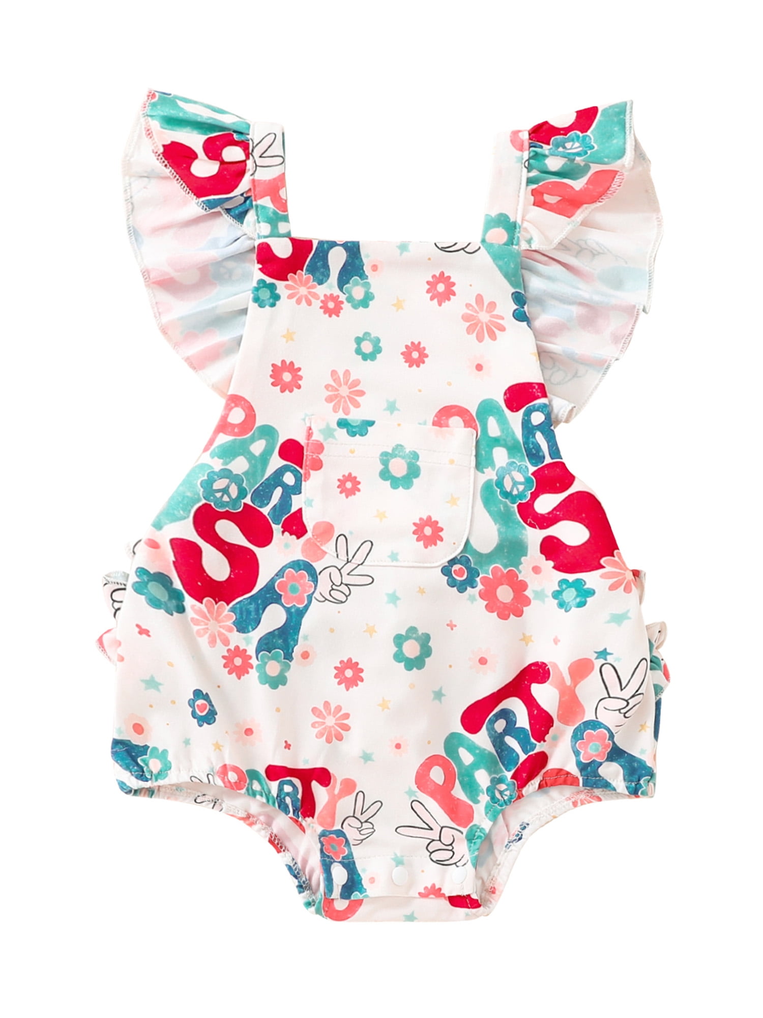 Bagilaanoe 4th of July Newborn Baby Girl Rompers Letter Floral Print Flying Sleeve Bodysuit 3M ...