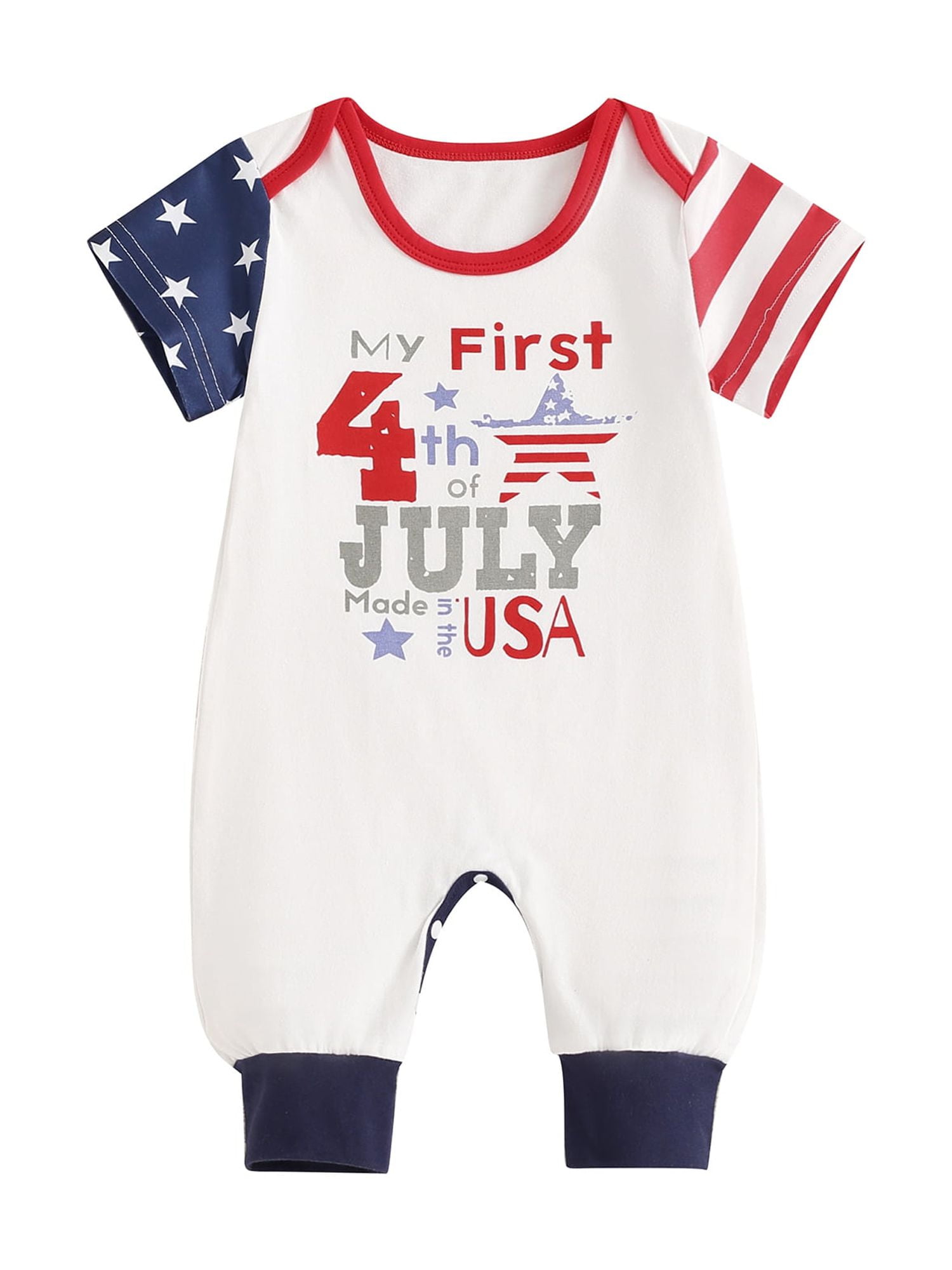 Bagilaanoe 4th of July Jumpsuit for Newborn Baby Girl Boys Short Sleeve Letter Flag Print One ...
