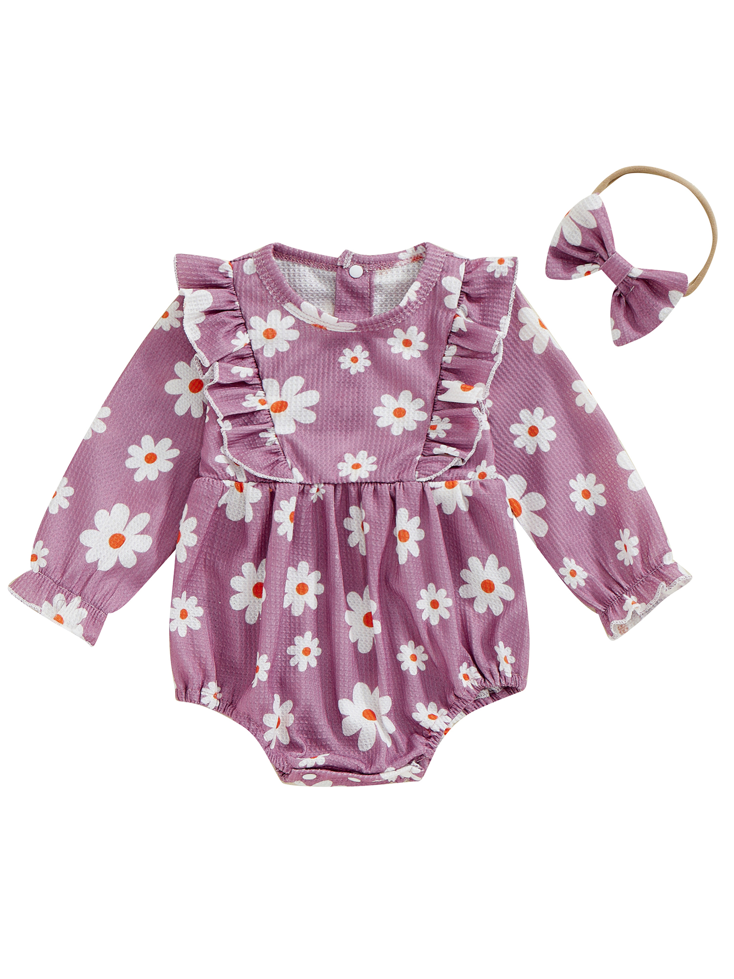 Bagilaanoe Baby Girl Autumn Romper for Newborn Daisy Print Long Sleeve Bodysuits Headband 3M 6M ...