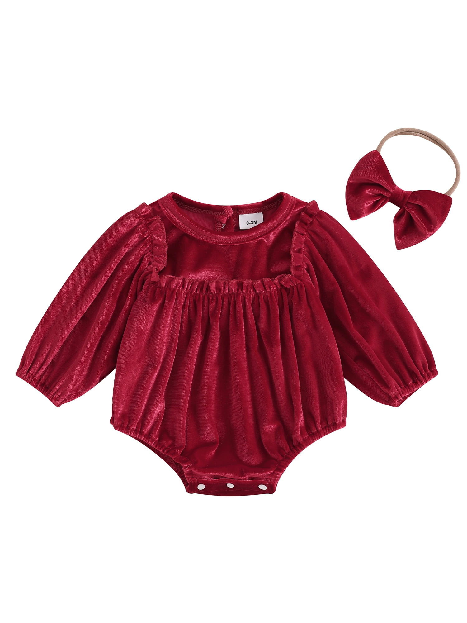 Bagilaanoe Baby Girl Christmas Romper for Newborn Long Sleeve Velvet Bodysuits + Headband 3M 6M ...