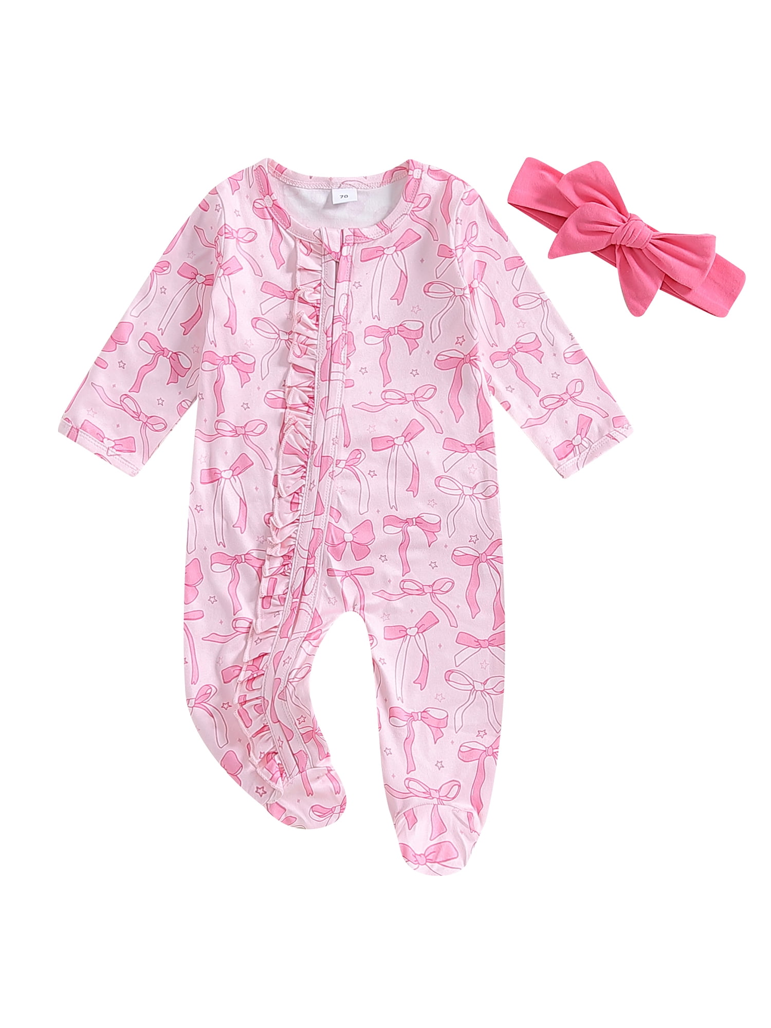 Bagilaanoe Baby Girl Fall Clothes Footed Jumpsuits + Headband 3M 6M 12M 18M Newborn Print Long ...