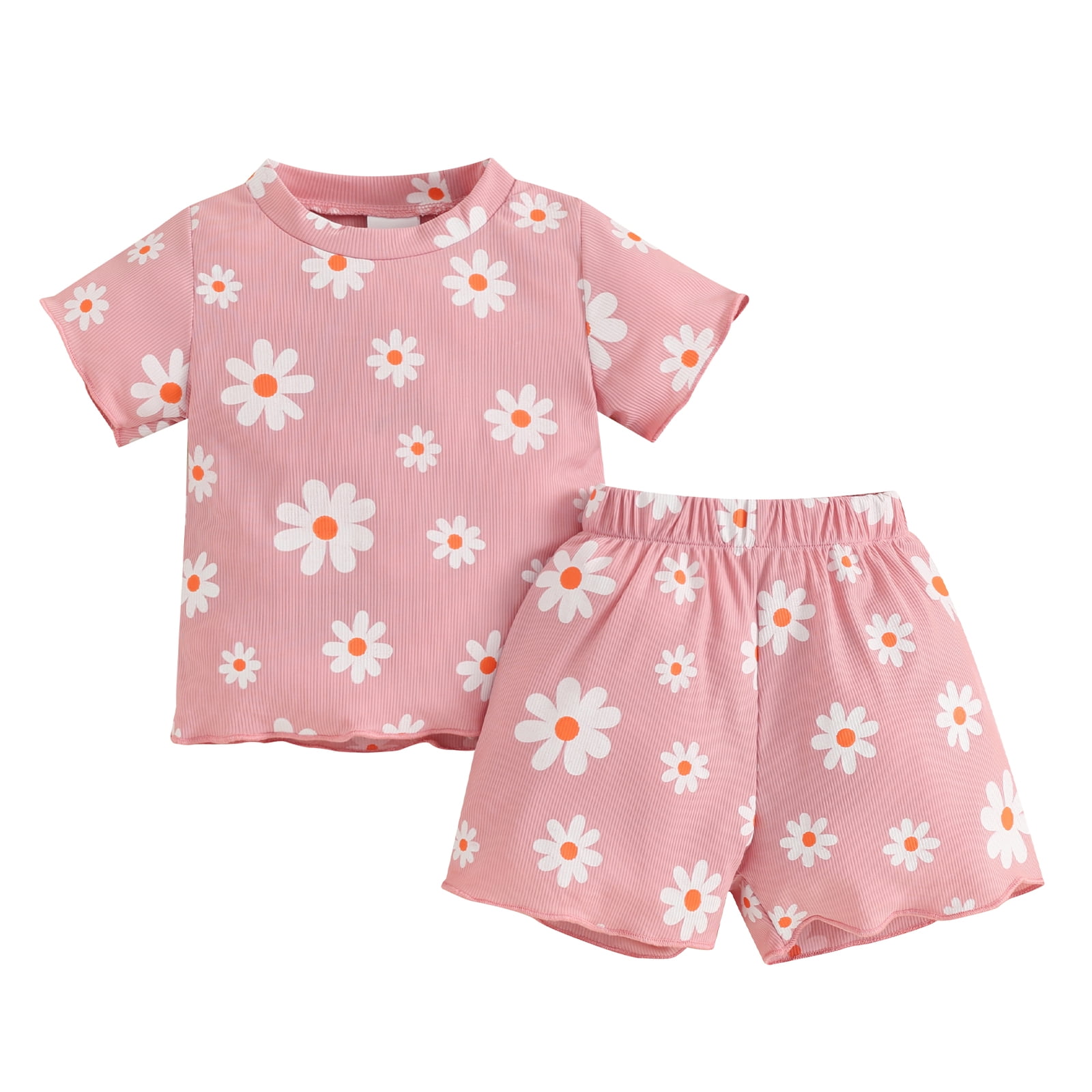 Bagilaanoe Baby Girl Summer Outfit Shorts Sets Short Sleeve T-Shirts Shorts Toddler Kids Floral ...