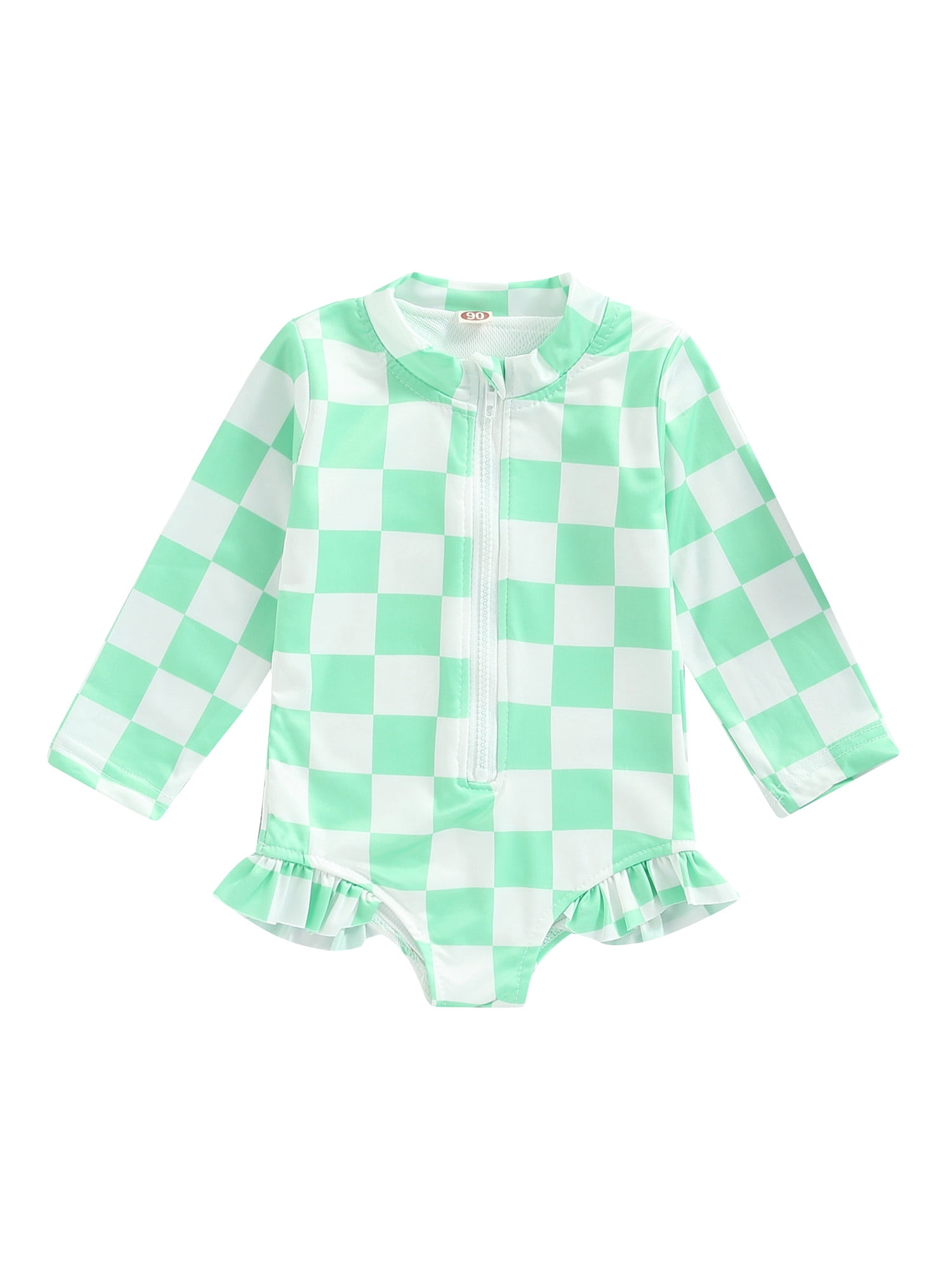 Bagilaanoe Checkerboard Long Sleeve Rash Guard One-Piece Swimsuit (Girl ...