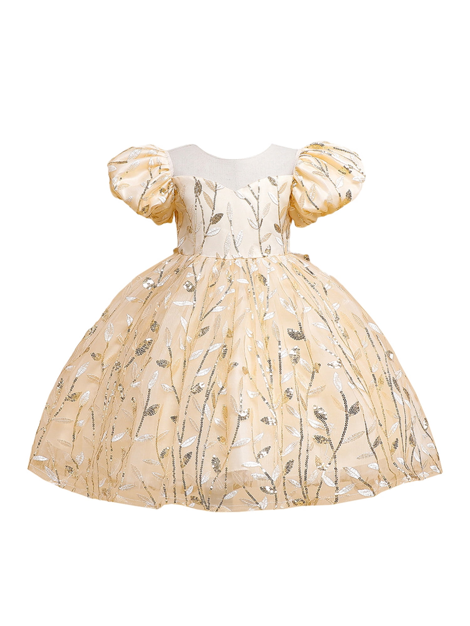 Bagilaanoe Girls Formal Dress Flower Girl Floral Embroidery Dress Puff ...