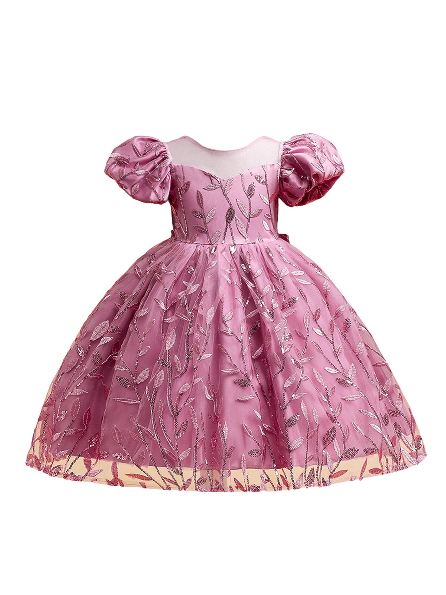 Bagilaanoe Girls Formal Dress Flower Girl Floral Embroidery Dress Puff Sleeve A-line Princess ...