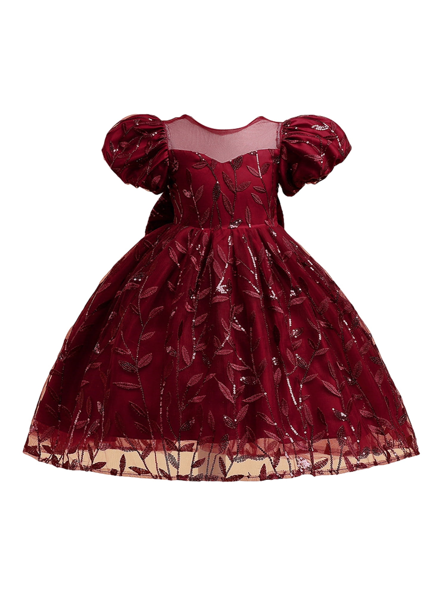 Bagilaanoe Girls Formal Dress Flower Girl Floral Embroidery Dress Puff ...