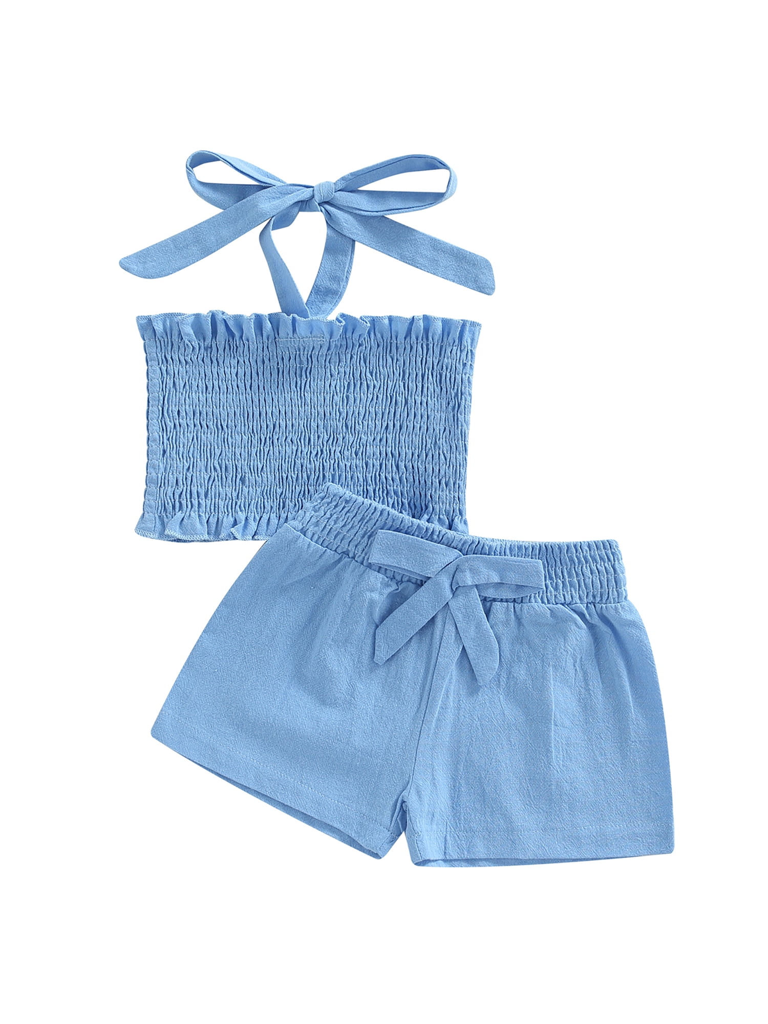 Bagilaanoe Kids Girl Outfit: Halter Tank Tops + Pleated Shorts 2Pcs, 2T ...