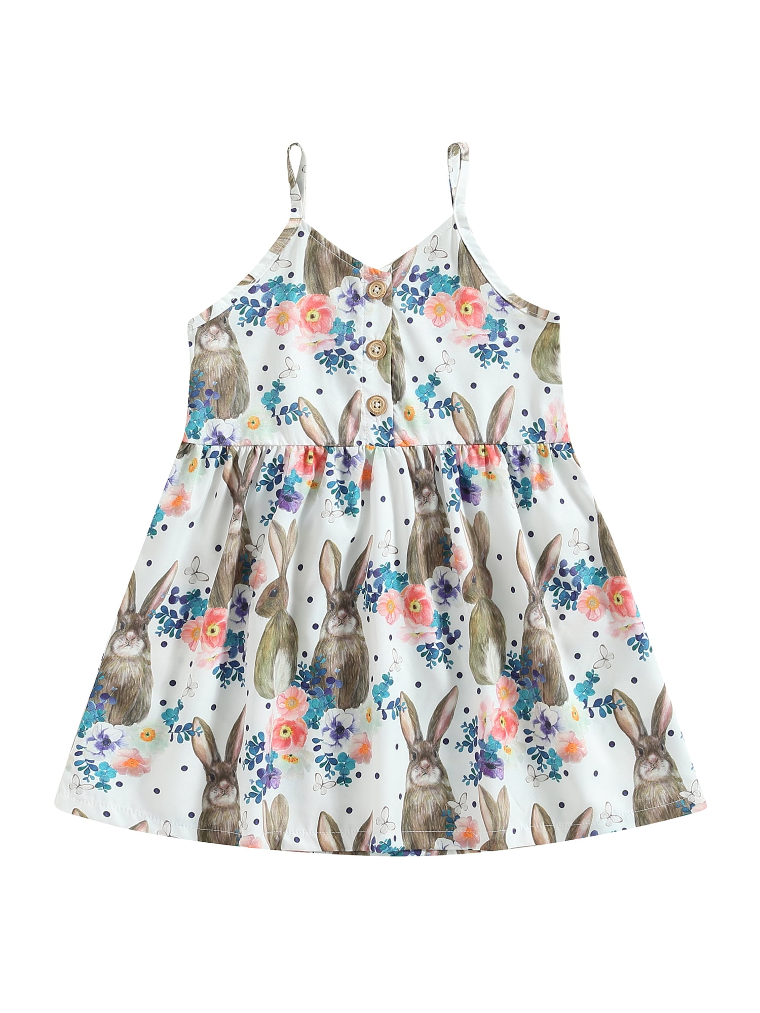 Bagilaanoe Little Girl Easter Dress Floral Rabbit Print Sleeveless A ...