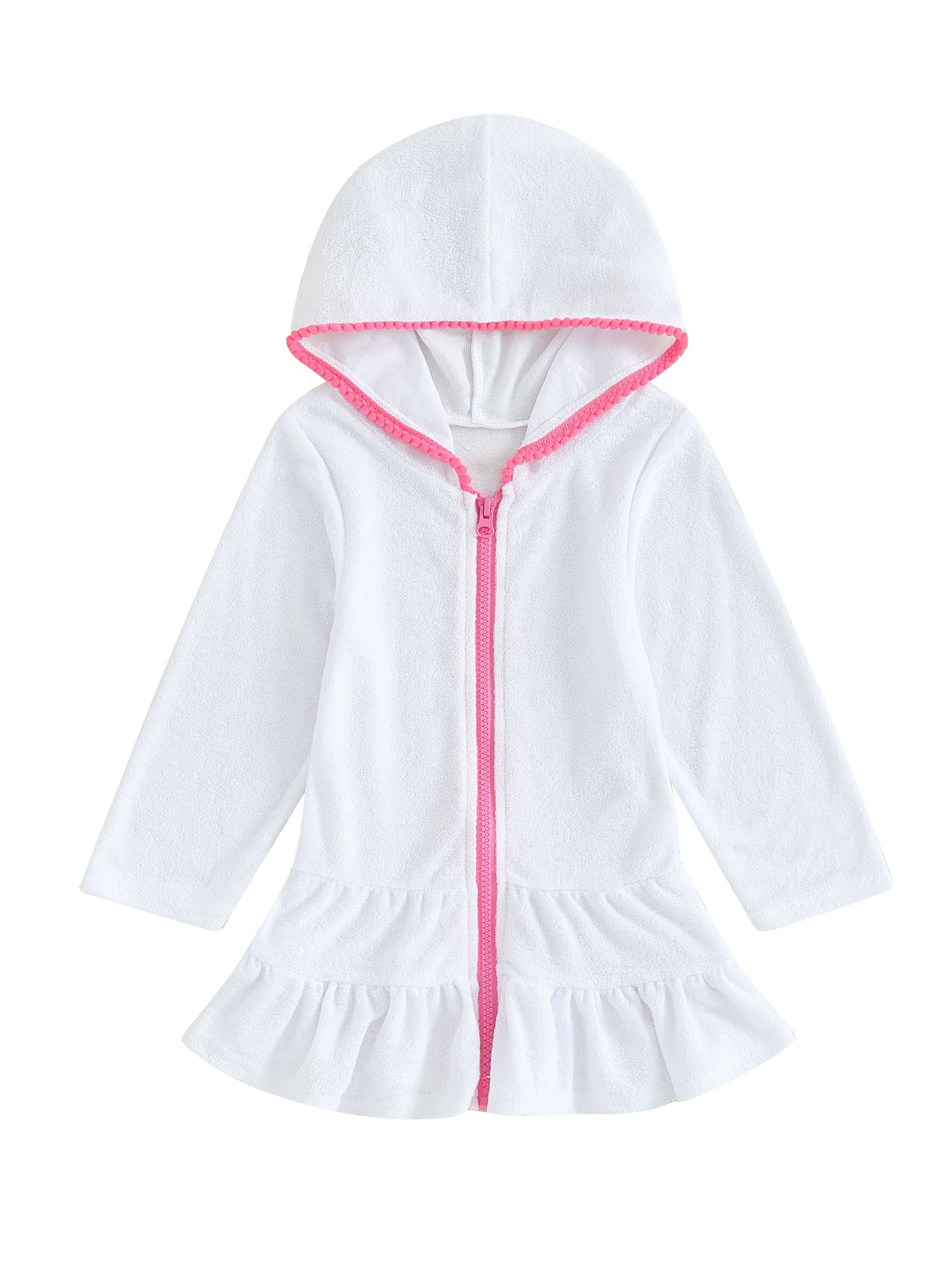 Bagilaanoe Little Girl Hoodie Dress Toddler Solid Color Ruffled Zipper ...