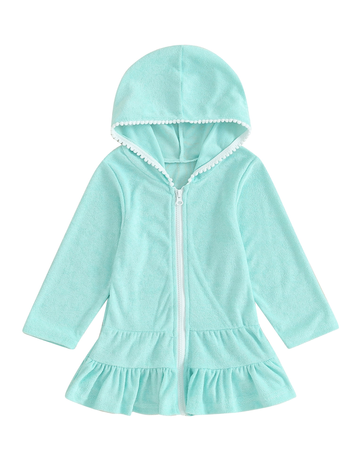 Bagilaanoe Little Girl Hoodie Dress Toddler Solid Color Ruffled Zipper ...