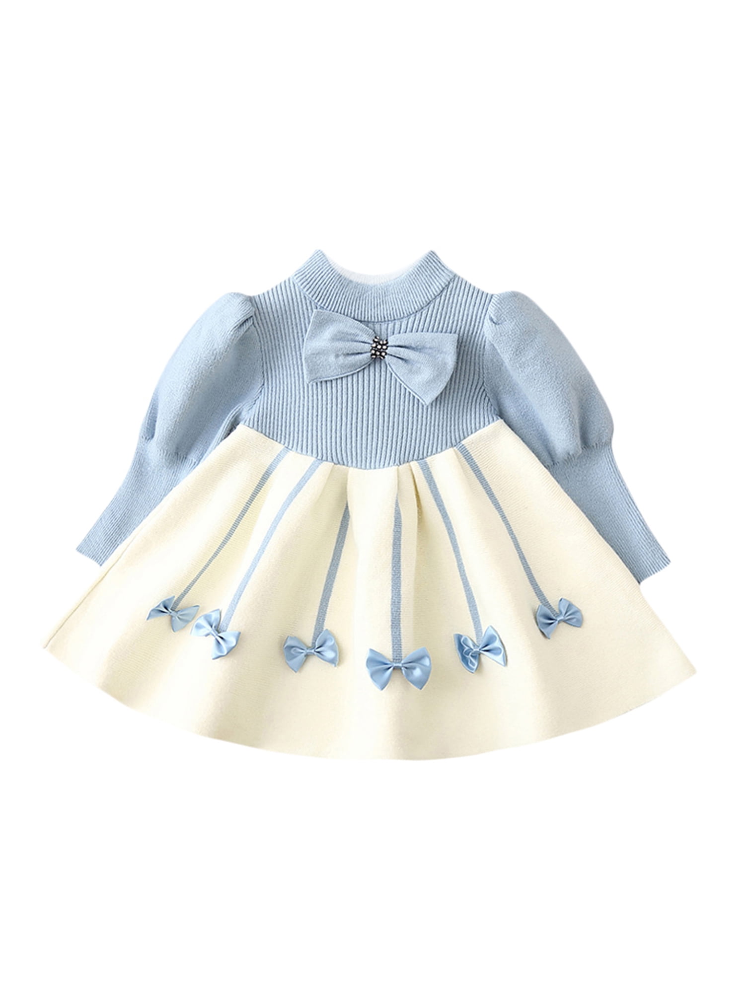 Bagilaanoe Little Girl Knit Dress Sweet Long Sleeve A-line Princess ...