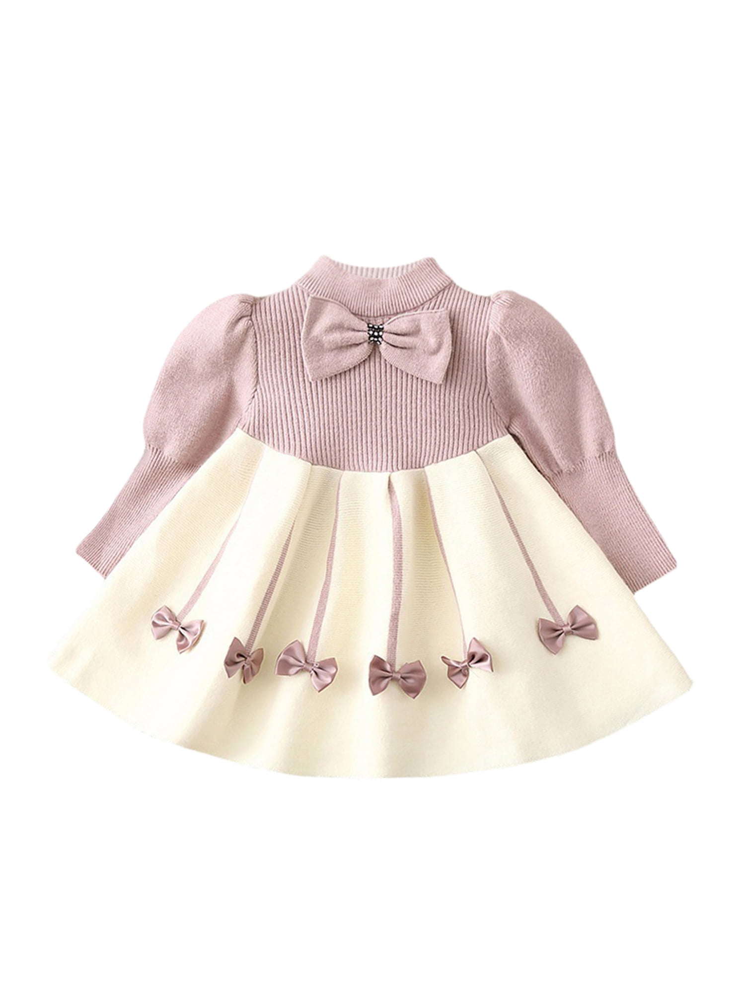 Bagilaanoe Little Girl Knit Dress Sweet Long Sleeve A-line Princess ...