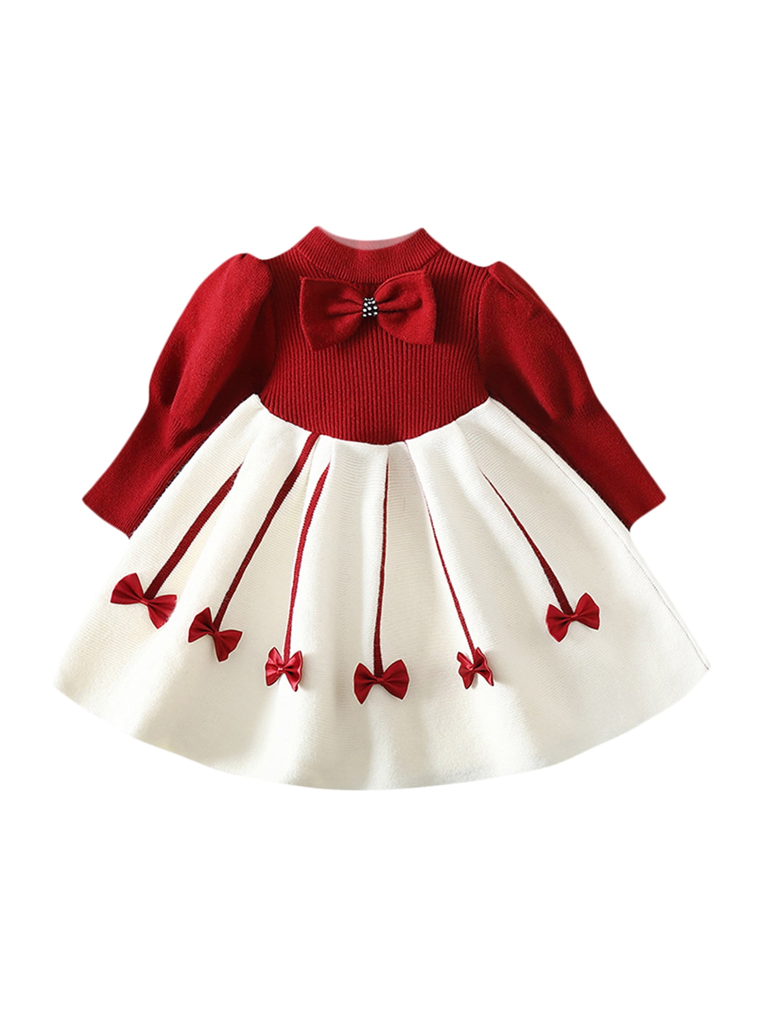 Bagilaanoe Little Girl Knit Dress Sweet Long Sleeve A-line Princess ...
