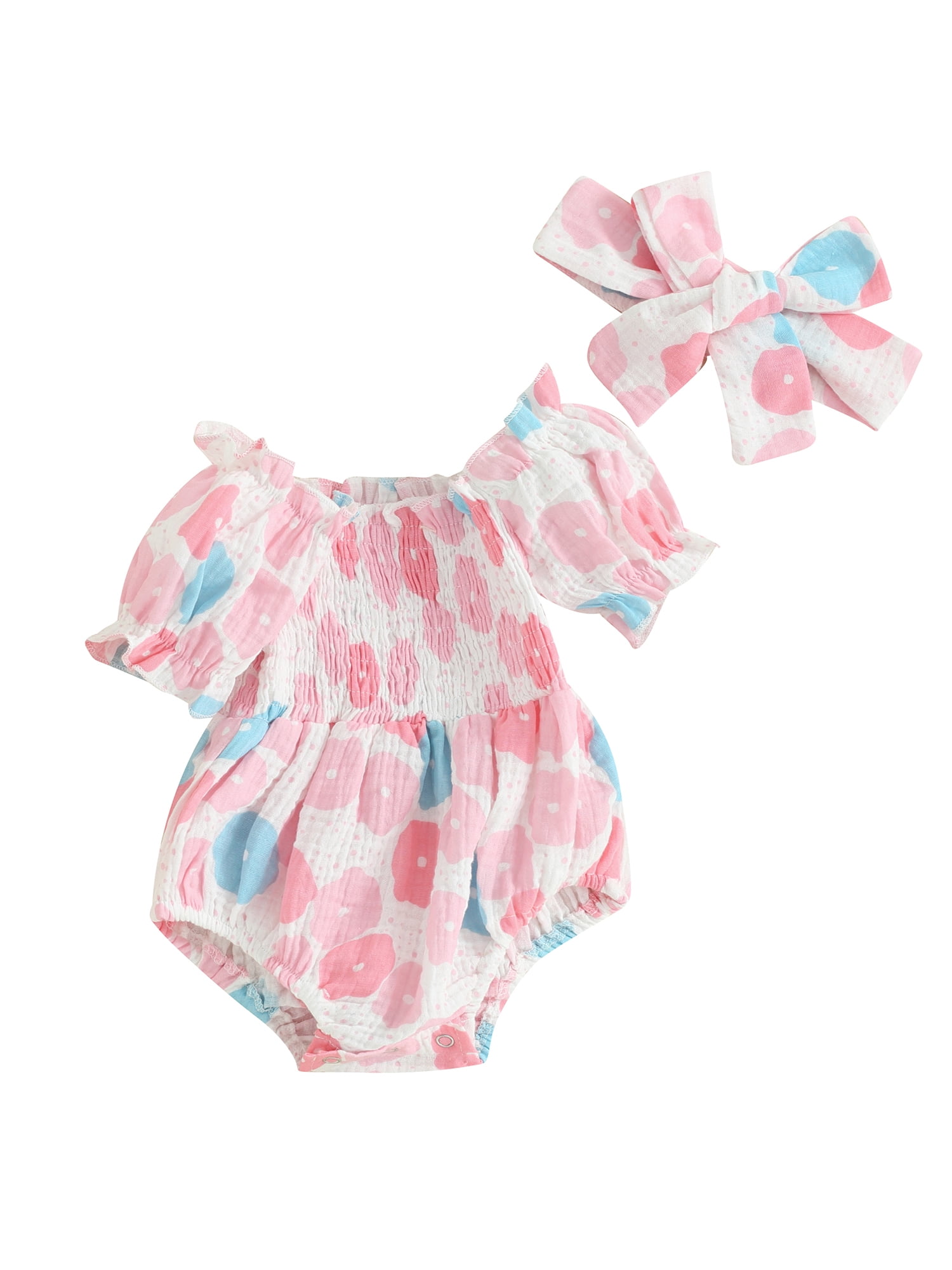 Bagilaanoe Little Girl Matching Sister Set Short Sleeve Shirred Romper ...