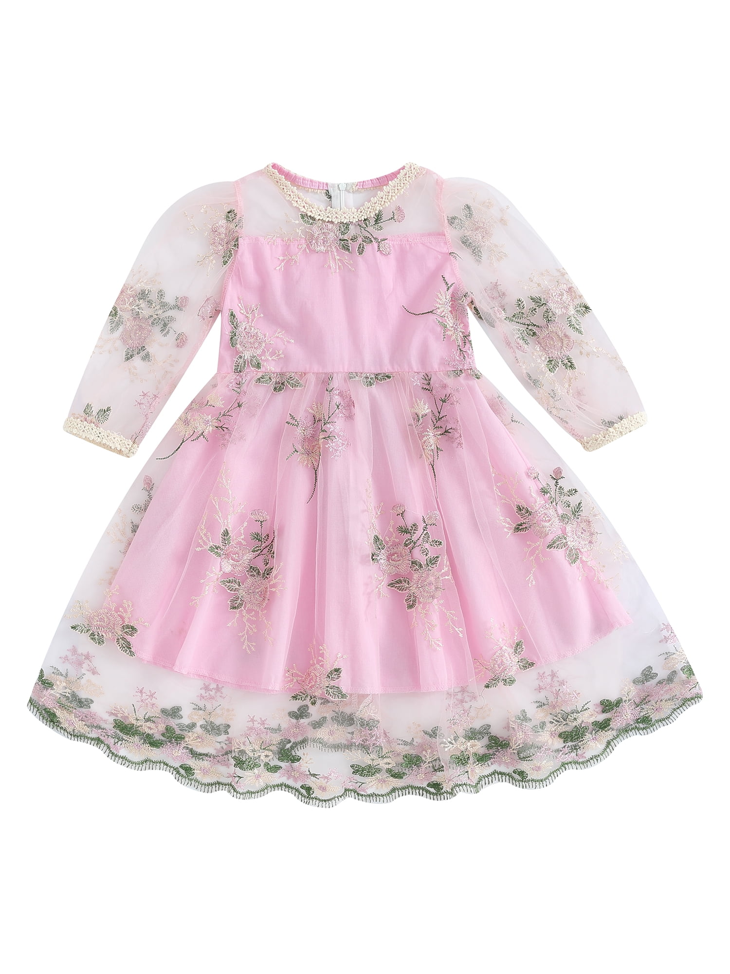 Bagilaanoe Little Girl Party Dress Toddler Flower Embroidery Long Sleeve A-line Princess Dresses ...