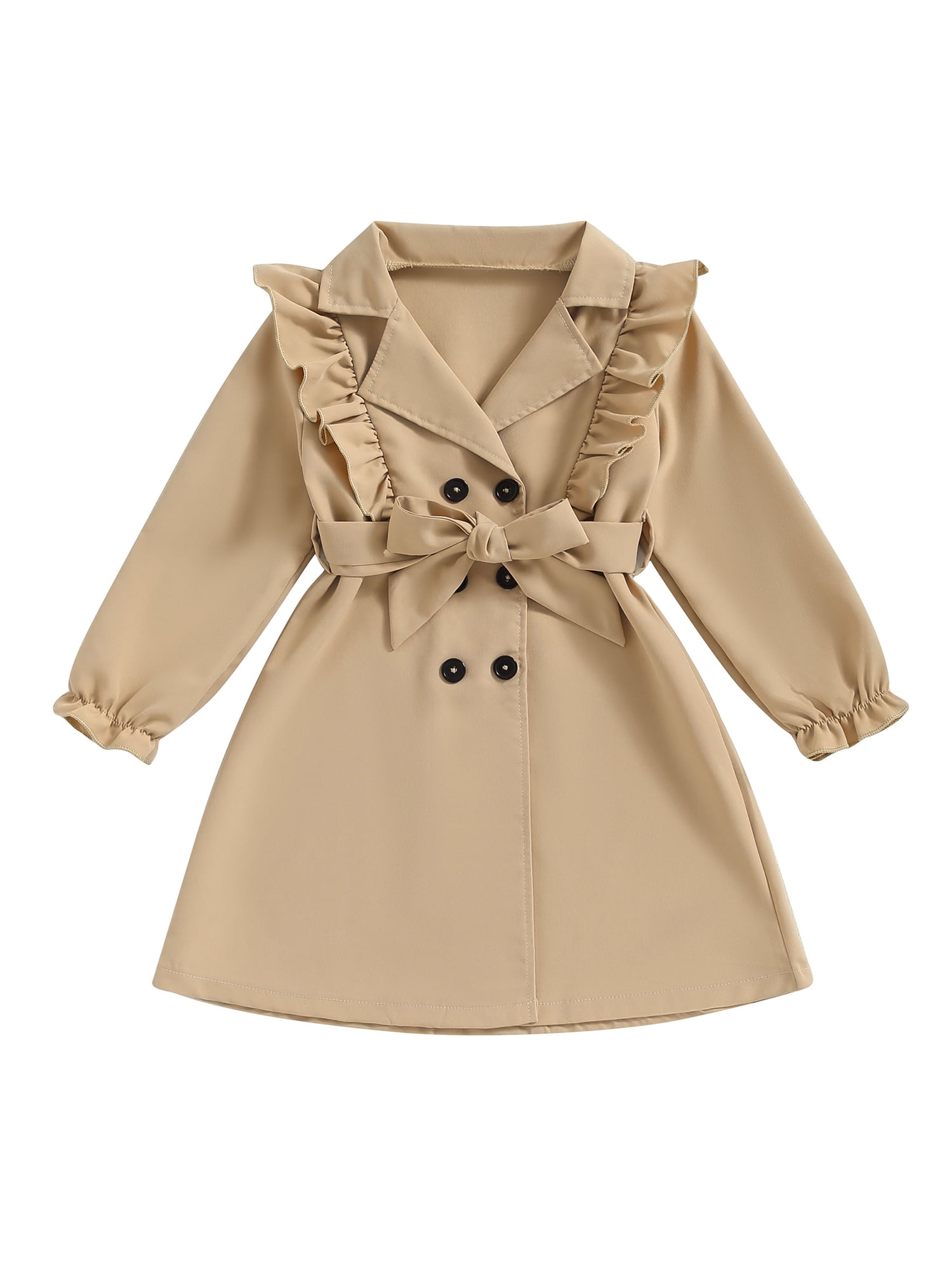 Bagilaanoe Little Girl Ruffled Trench Coat Khaki Long Sleeve Double ...