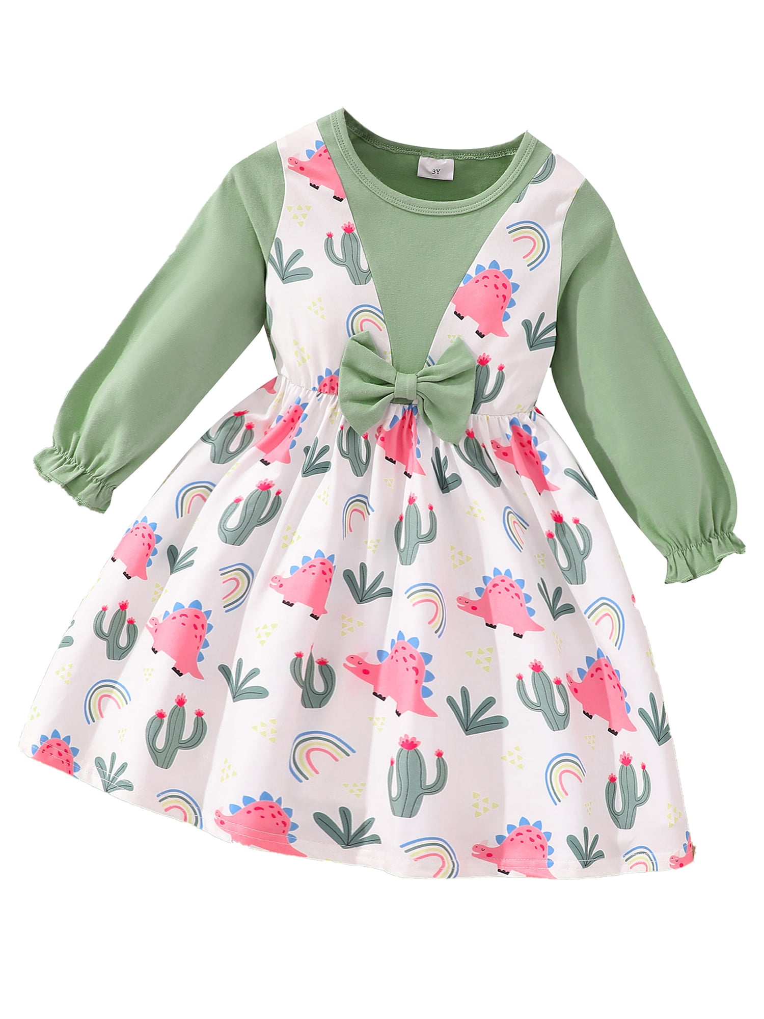 Bagilaanoe Little Girl Spring Dress Toddler FloralPrint Long Sleeve A-line Princess Dresses 3T ...