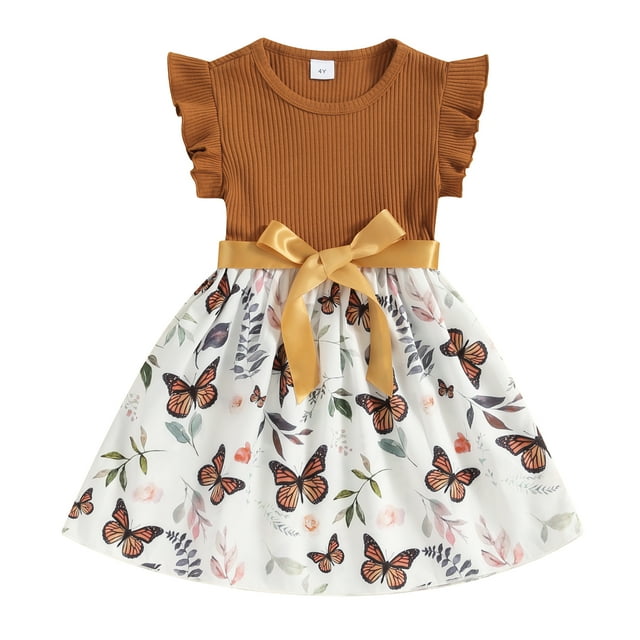 Bagilaanoe Little Girl Summer Dress Toddler Butterfly Print Fly Sleeve ...