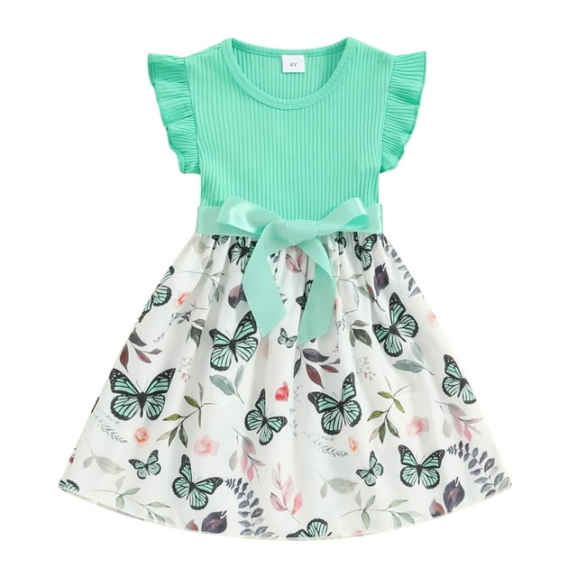 Bagilaanoe Little Girl Summer Dress Toddler Butterfly Print Fly Sleeve ...