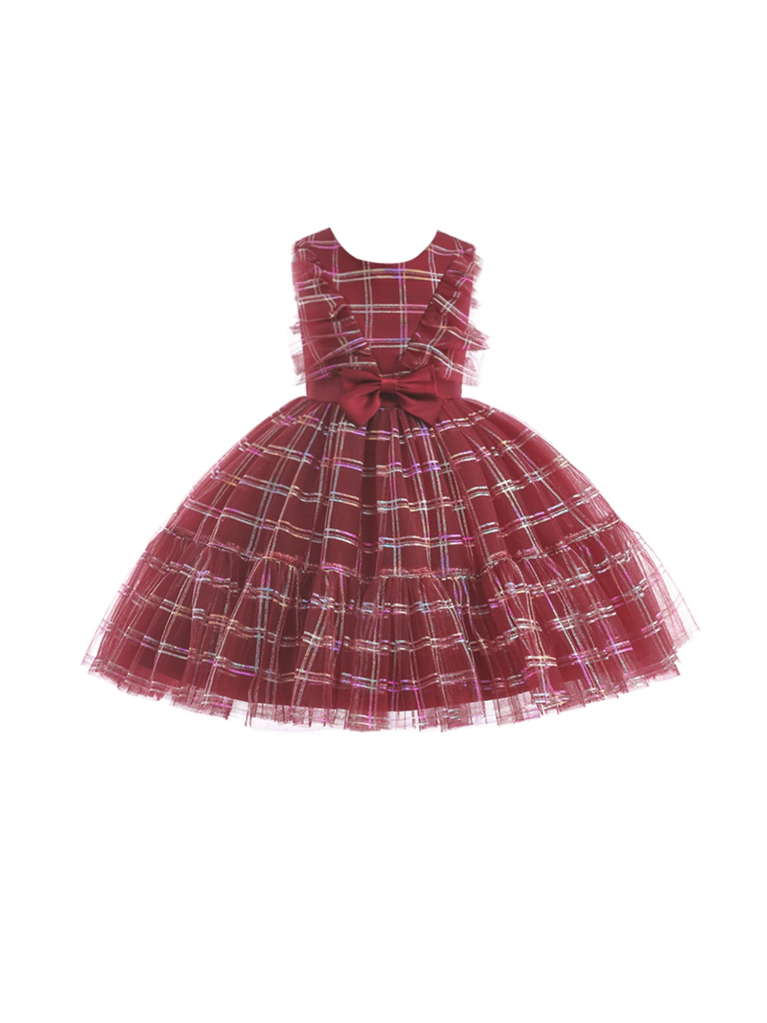 Bagilaanoe Little Girls Formal Dress Plaid Sleeveless A-line Princess ...