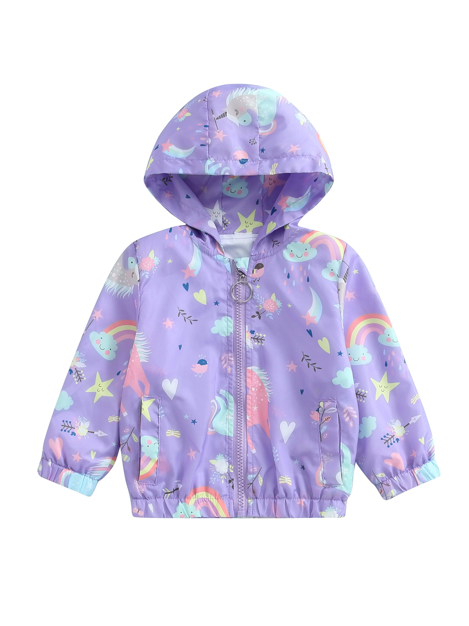 Bagilaanoe Little Girls Hooded Jacket Rainbow Print Long Sleeve Zip Up ...