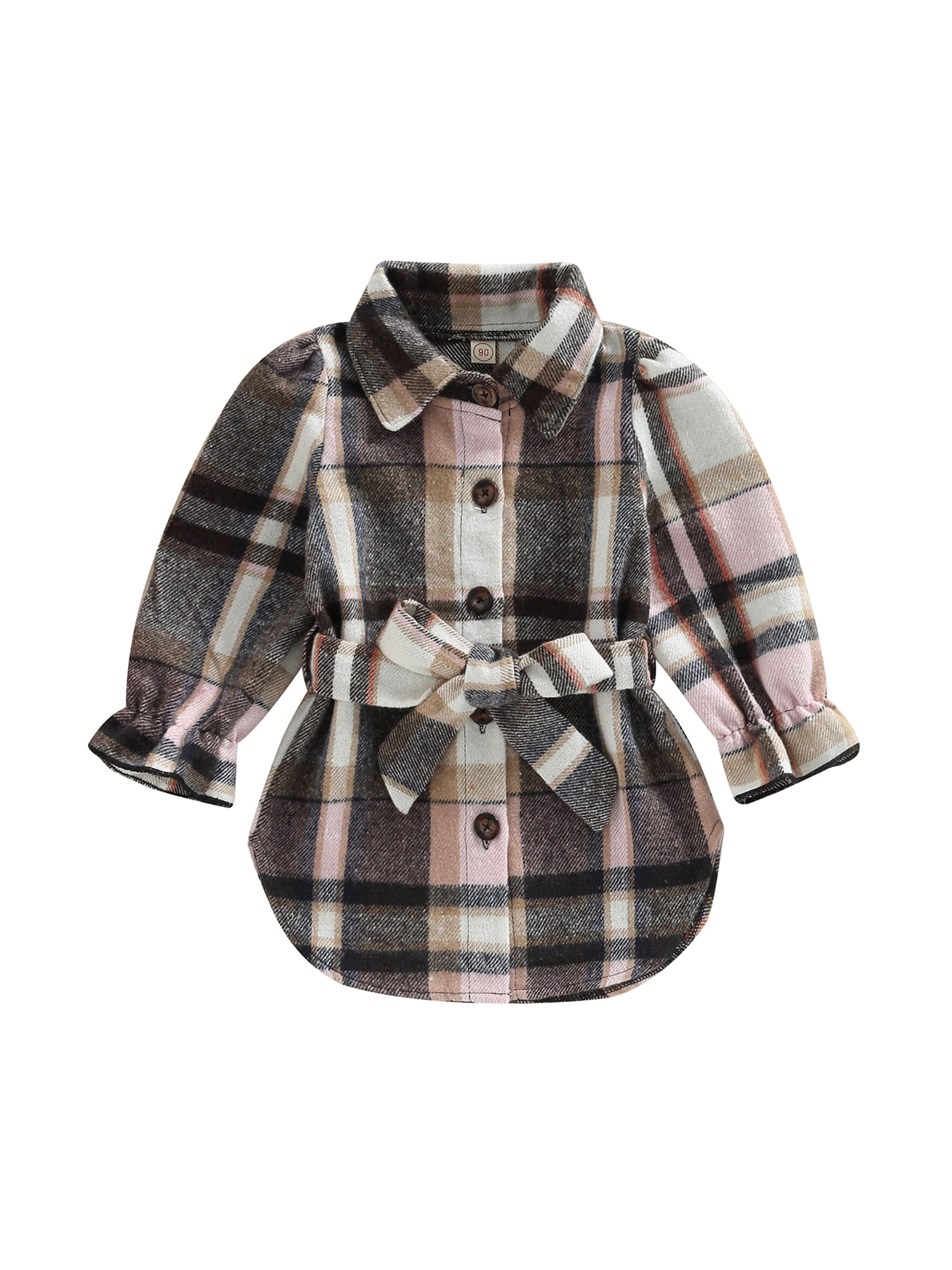 Bagilaanoe Little Girls Shirt Jacket Plaid Long Sleeve Lapel Button ...