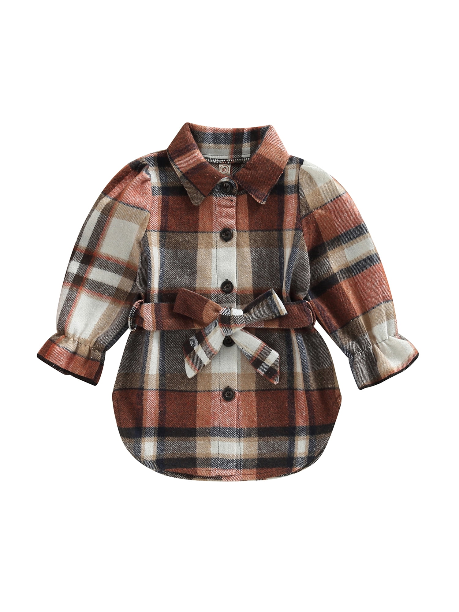 Bagilaanoe Little Girls Shirt Jacket Plaid Long Sleeve Lapel Button ...
