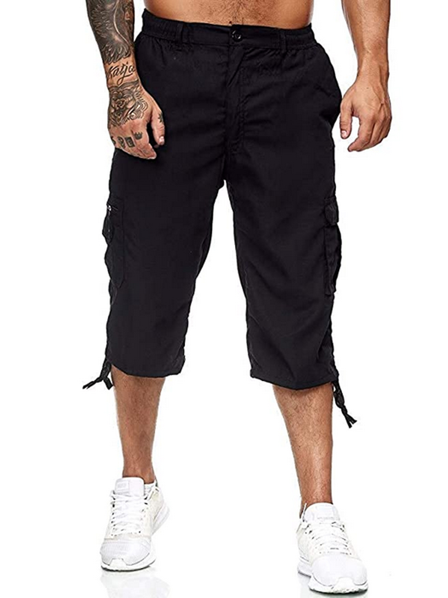 Bagilaanoe Men's Casual 3/4 Cargo Shorts Below Knee Loose Cargo Capri ...
