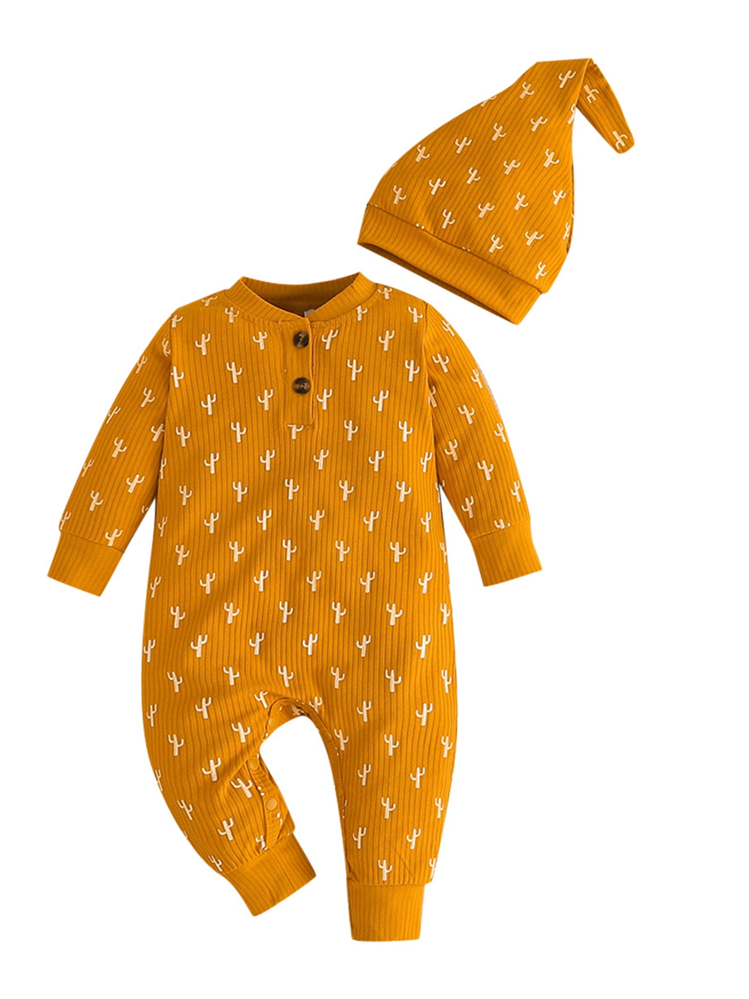 Bagilaanoe Newborn Baby Boy Girl Fall Jumpsuit Print Long Sleeve Bodysuit + Hat 3M 6M 9M 12M 18M ...