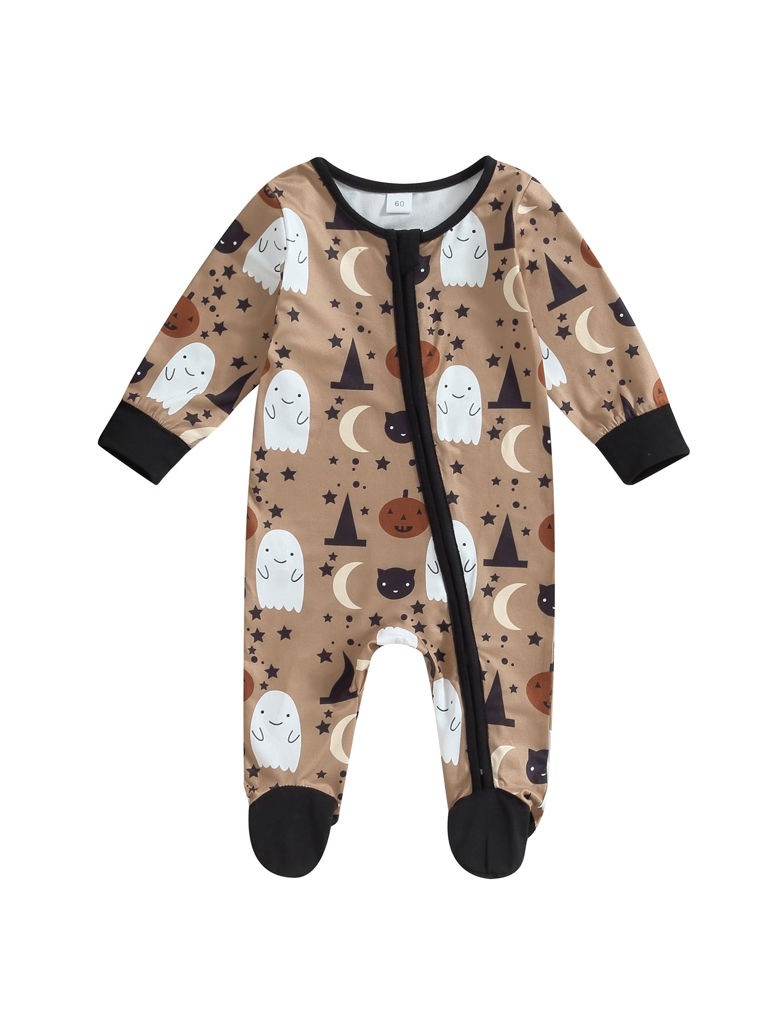 Bagilaanoe Newborn Baby Boy Girl Halloween Pajamas Pumpkin Print Long Sleeve Footed Jumpsuits 3M ...