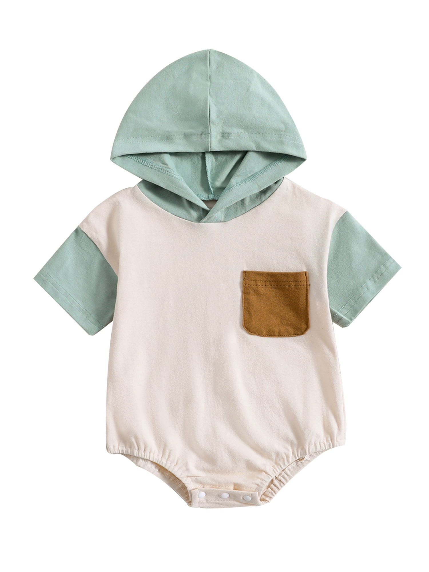 Bagilaanoe Newborn Baby Boy Girls Rompers Contrast Color Short Sleeve Hooded Bodysuits 3M 6M 12M ...