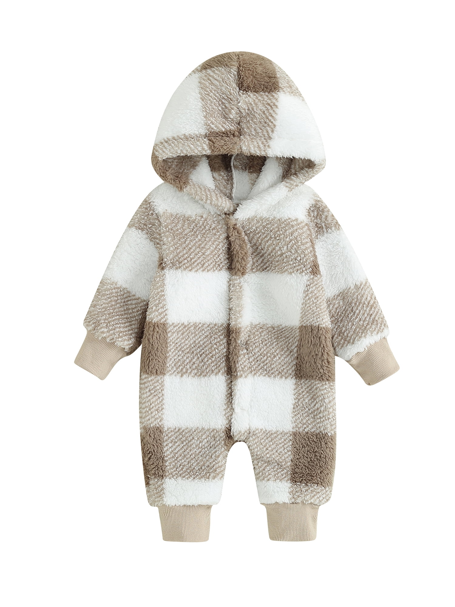 Bagilaanoe Newborn Baby Boys Winter Fleece Hooded Jumpsuit Plaid Long Sleeve Bodysuit 3M 6M 12M ...