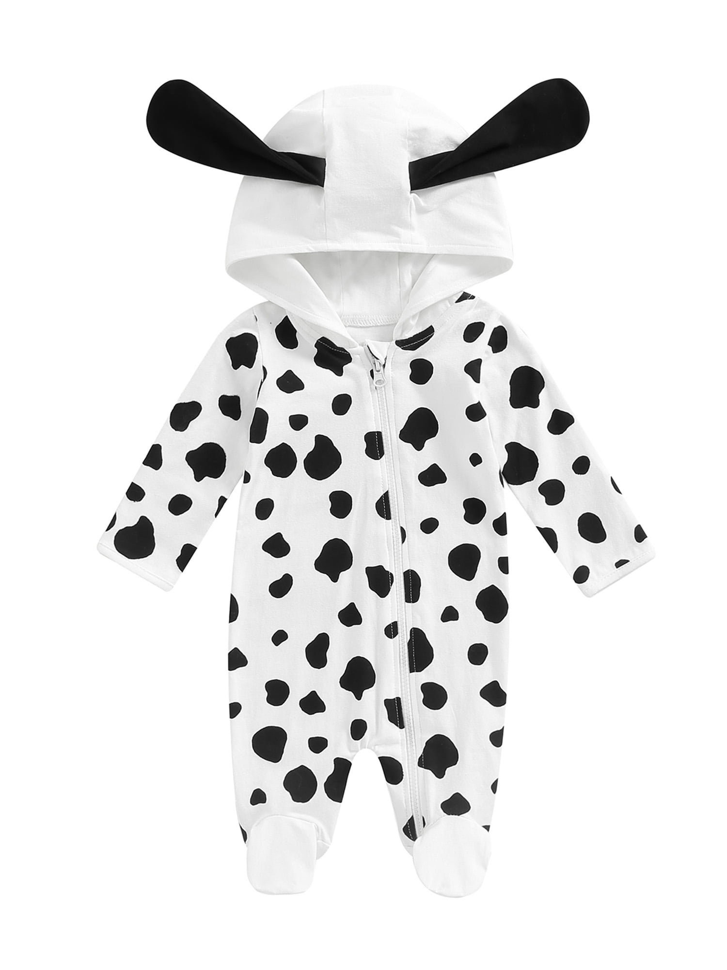 Bagilaanoe Newborn Baby Girl Autumn Hooded Jumpsuits Cow Print Long Sleeve Footed Bodysuit 3M 6M ...