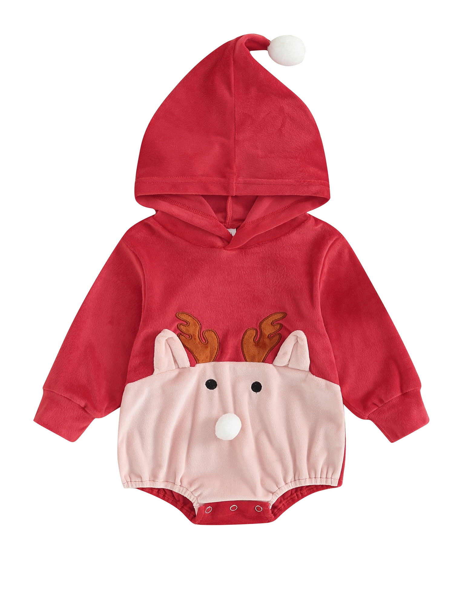 Bagilaanoe Newborn Baby Girl Boy Christmas Clothes Velvet Hooded Romper Sweatshirt Long Sleeve ...