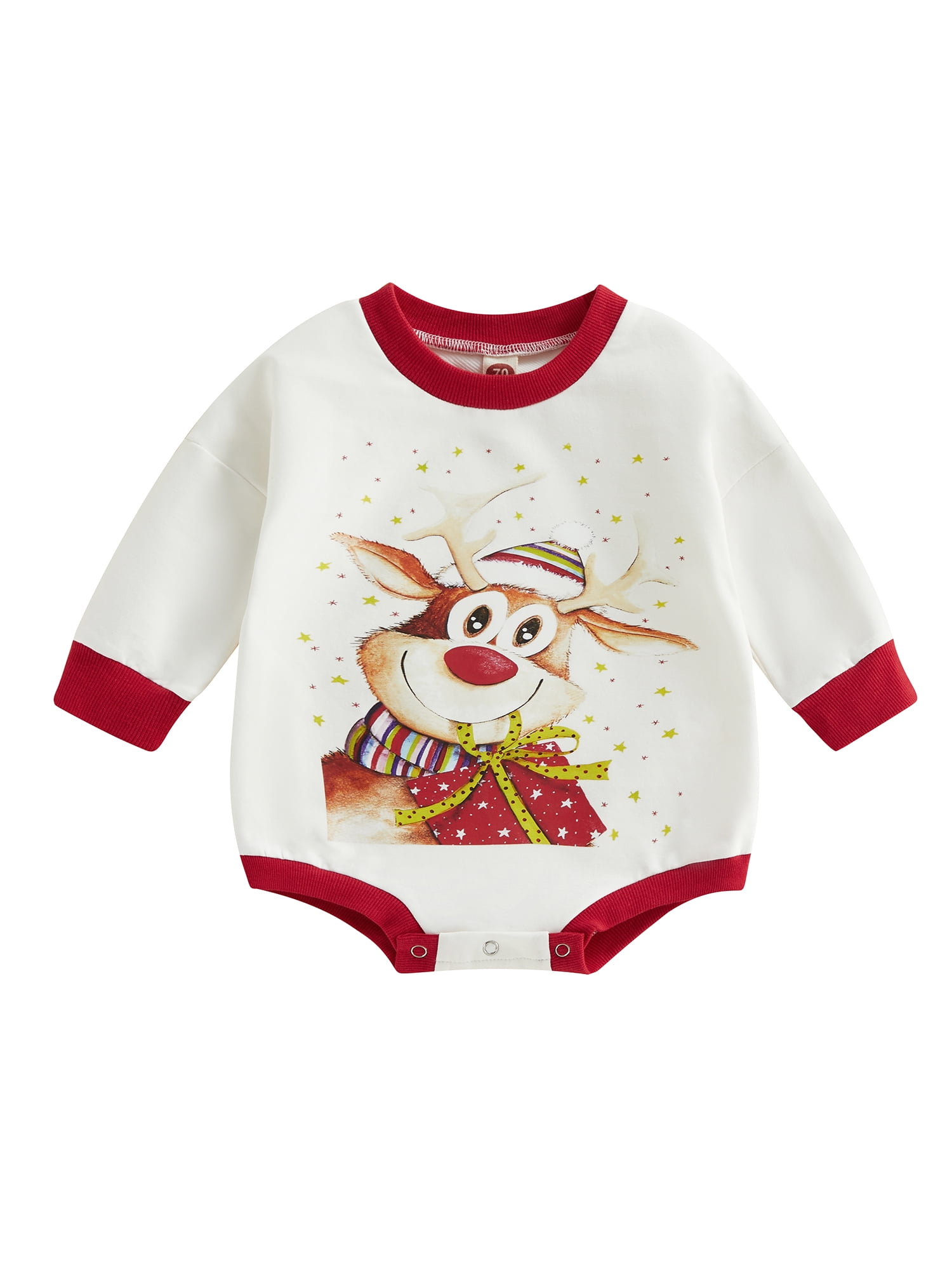 Bagilaanoe Newborn Baby Girl Boy Christmas Rompers Reindeer Print Long Sleeve Bodysuits 6M 12M ...