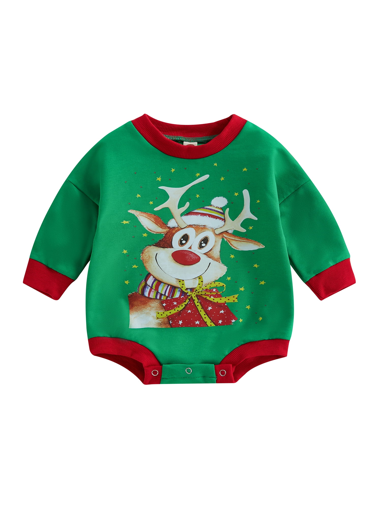 Bagilaanoe Newborn Baby Girl Boy Christmas Rompers Reindeer Print Long Sleeve Bodysuits 6M 12M ...
