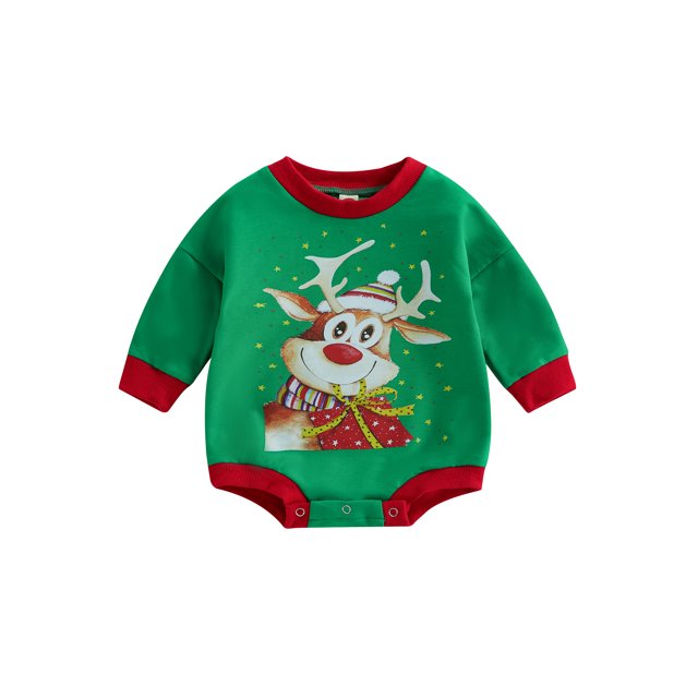 Bagilaanoe Newborn Baby Girl Boy Christmas Rompers Reindeer Print Long Sleeve Bodysuits 6M 12M ...