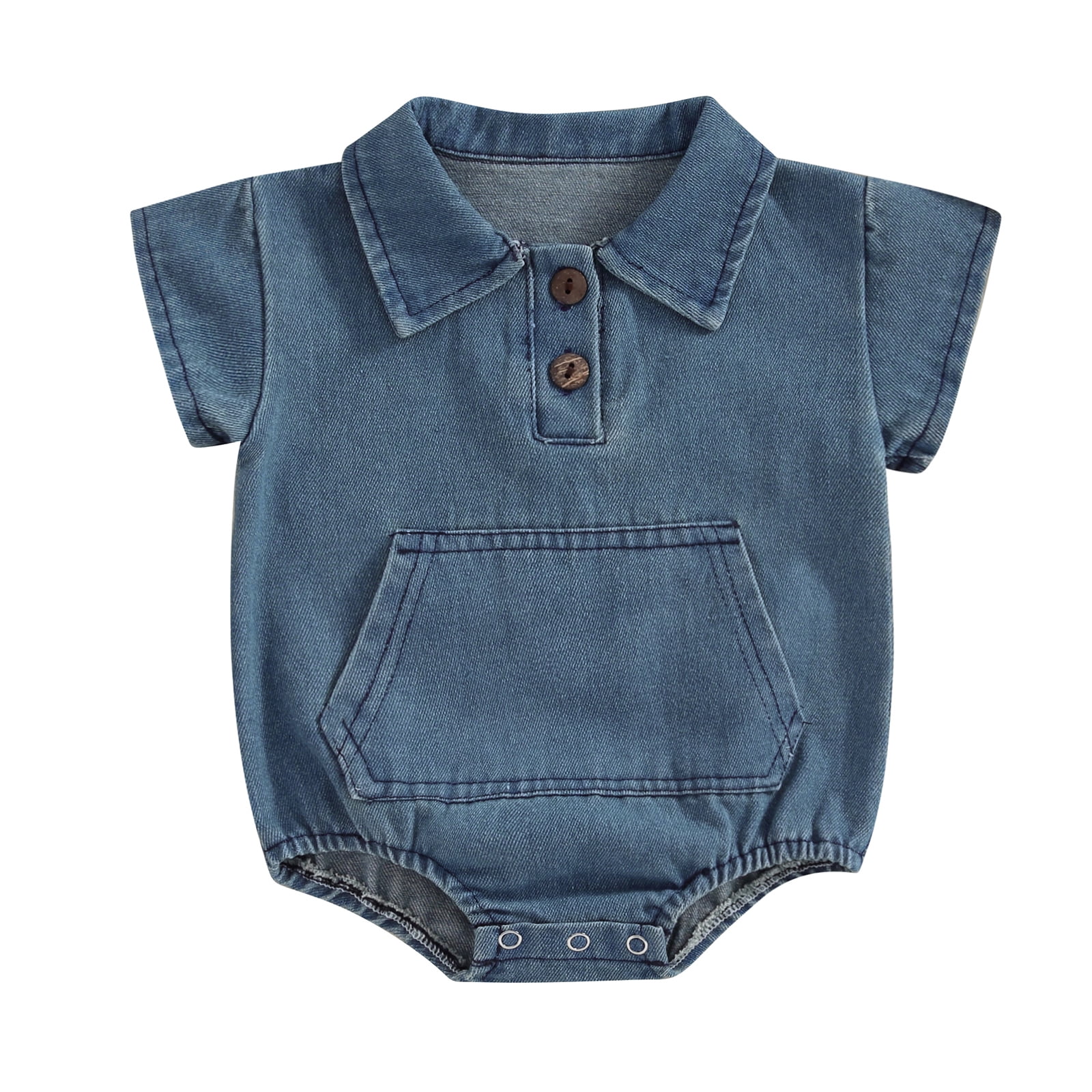 Bagilaanoe Newborn Baby Girl Boy Denim Rompers Short Sleeve Bodysuit 3M 6M 12M 18M Infant Summer ...