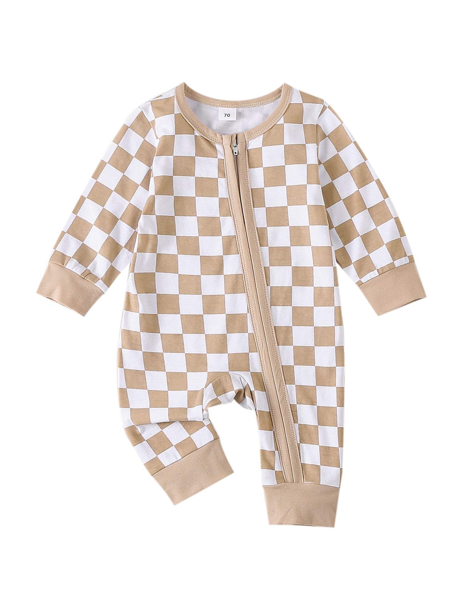 Bagilaanoe Newborn Baby Girl Boy Fall Pajamas Checkerboard Print Long Sleeve Jumpsuits 3M 6M 9M ...