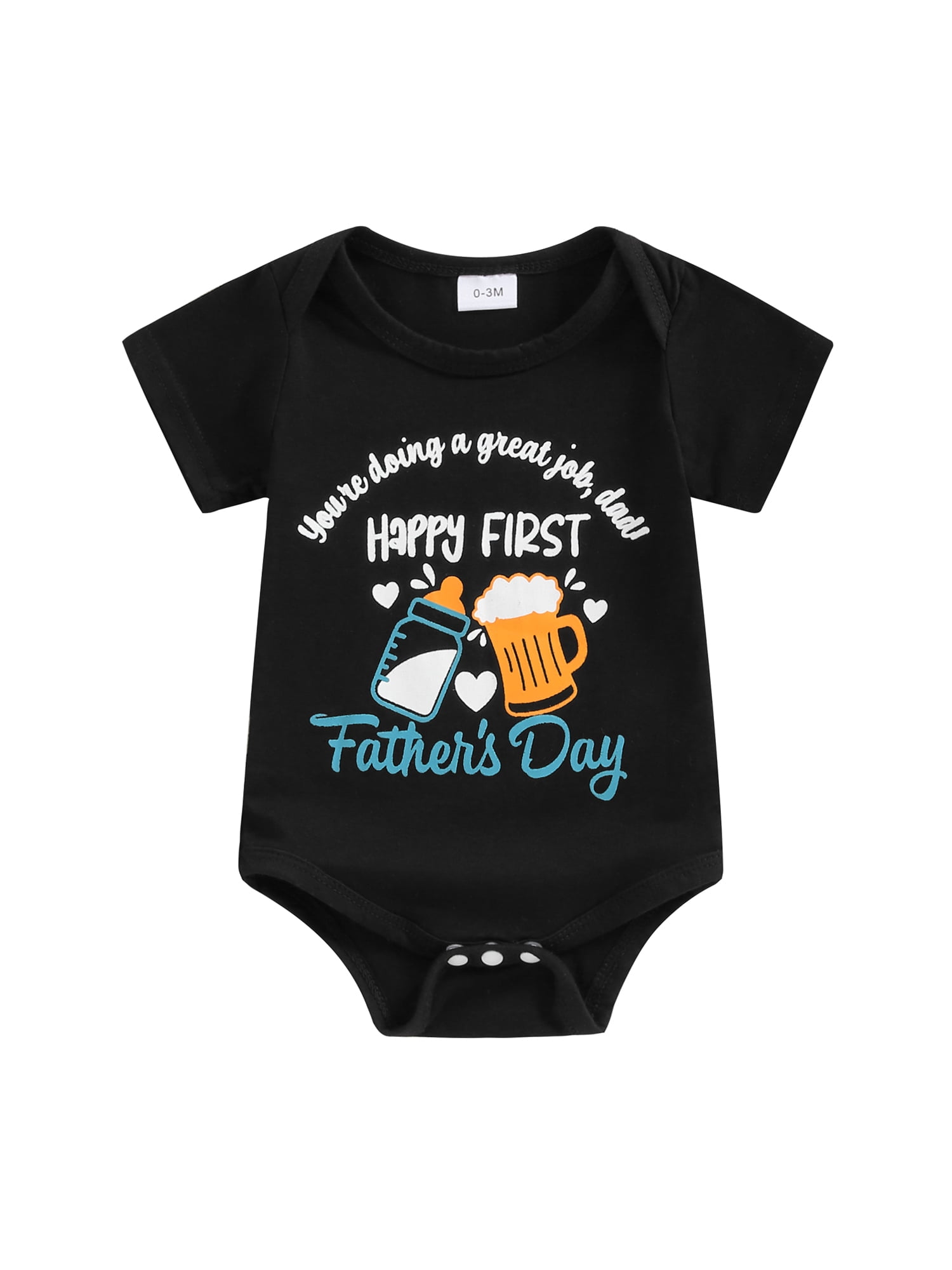 Bagilaanoe Newborn Baby Girl Boy Father Day Rompers Print Short Sleeve Bodysuits 3M 6M 9M 12M ...