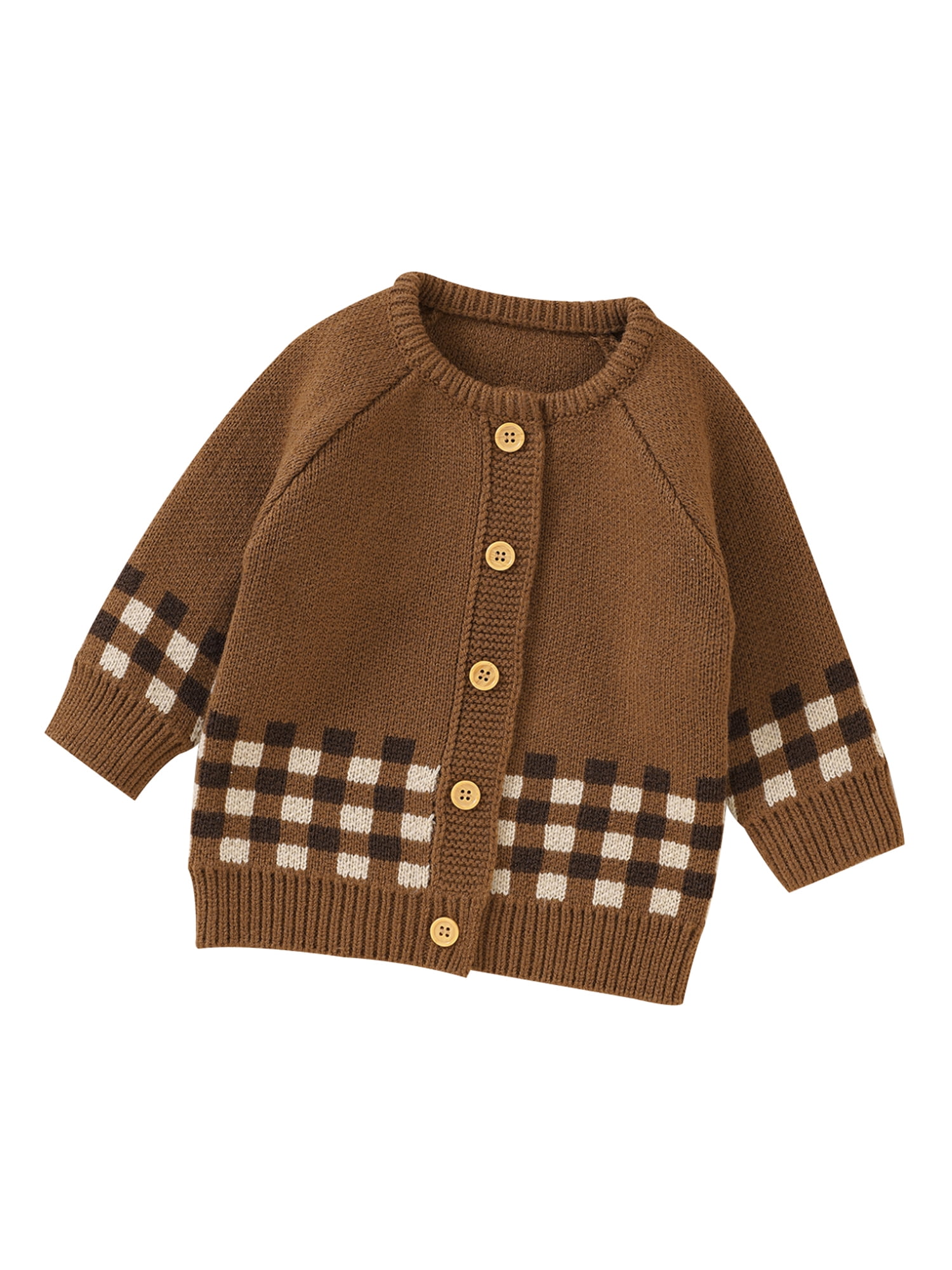 Bagilaanoe Newborn Baby Girl Boy Knit Cardigan Plaid Patchwork Long Sleeve Button-Down Sweater ...